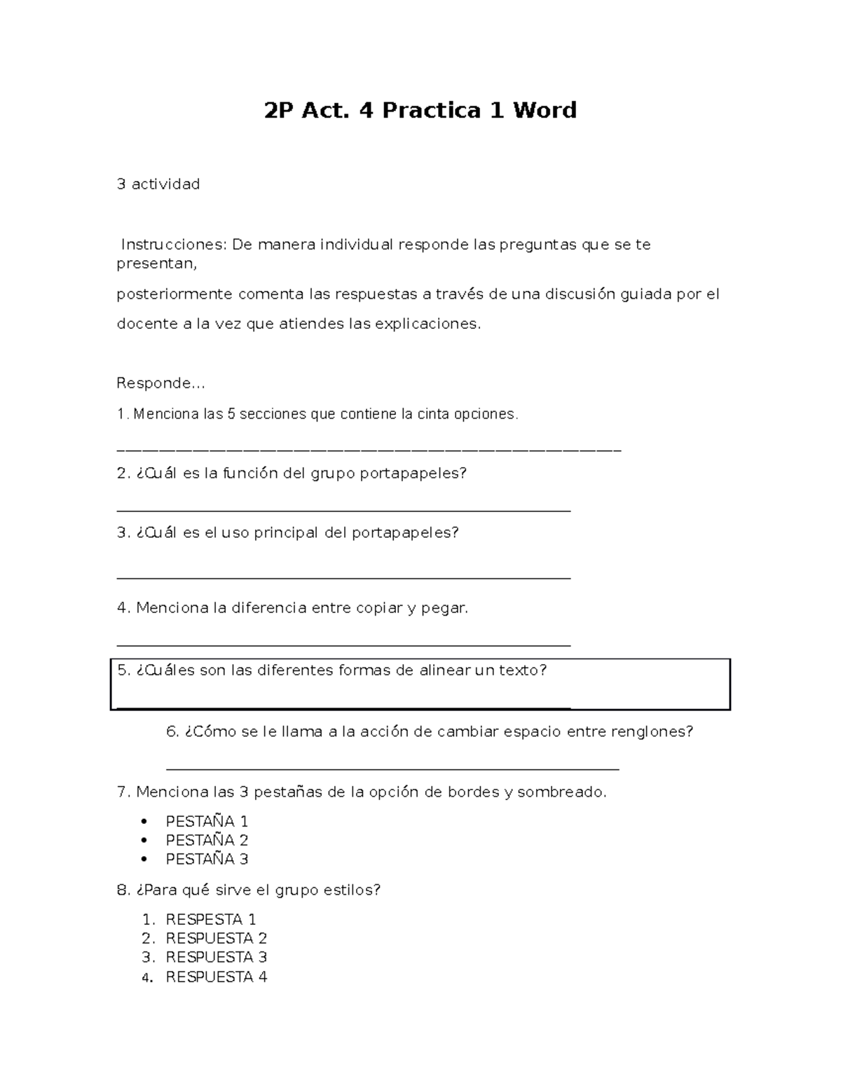 Practica 1 padm - lllllll - 2P Act. 4 Practica 1 Word 3 actividad Instrucciones: De manera - Studocu