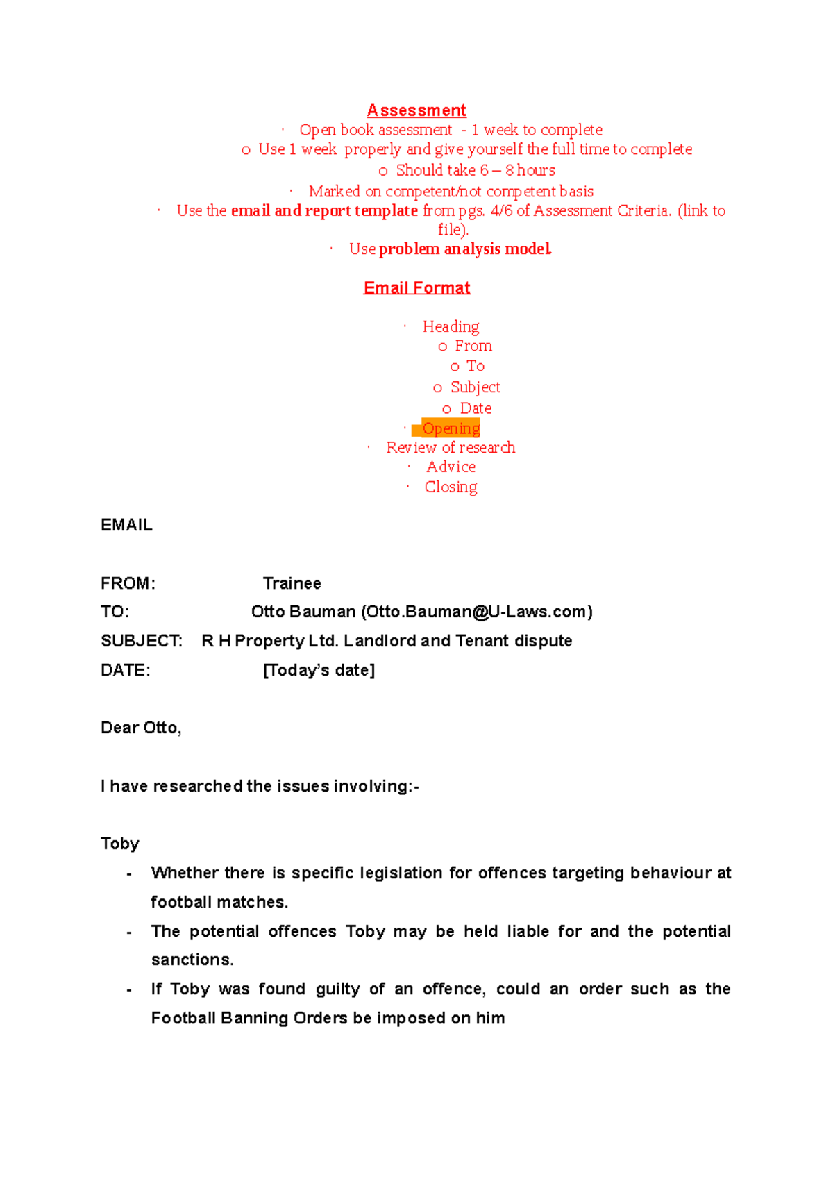 Assessment PLR - Business and law - Assessment · Open book assessment ...