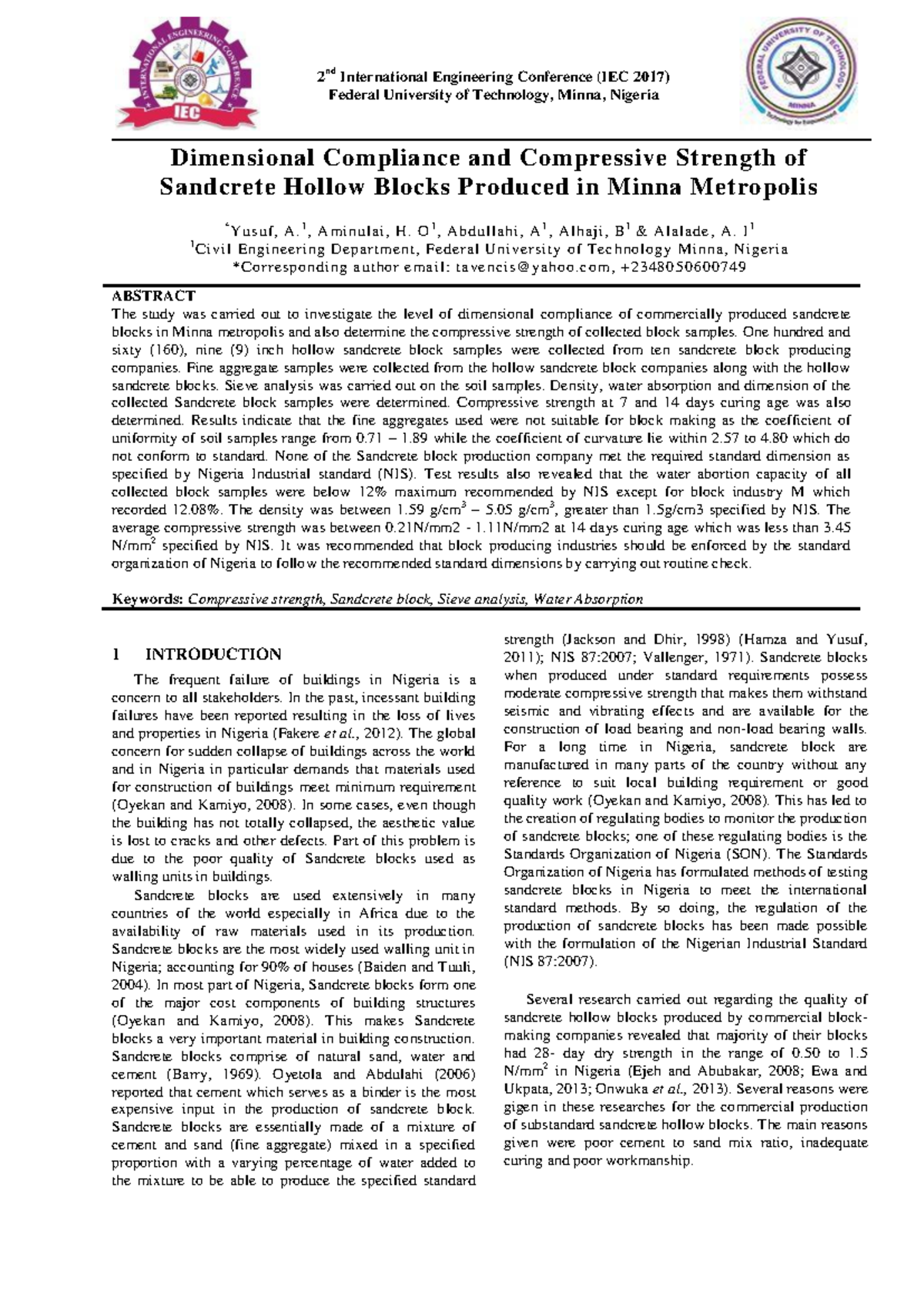 13 - Sandcrete blocks - Federal University of Technology, Minna ...