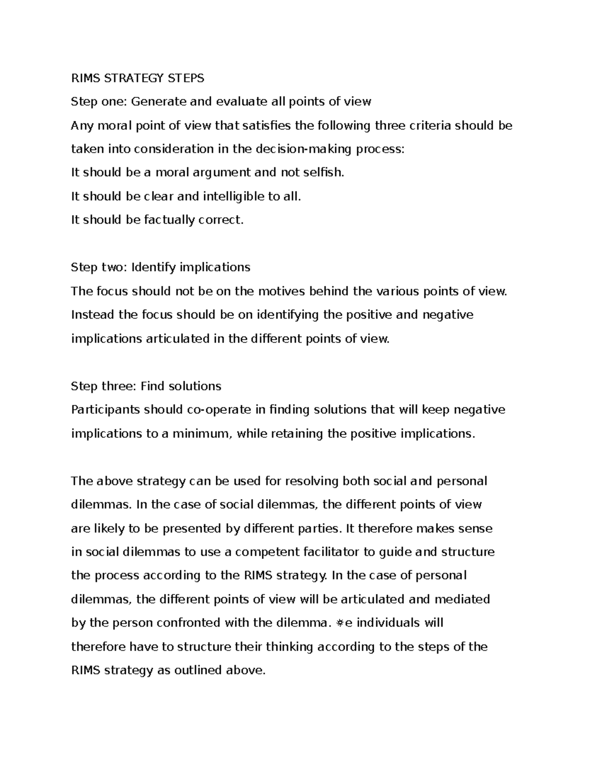 RIMS strategy steps - RIMS STRATEGY STEPS Step one: Generate and ...