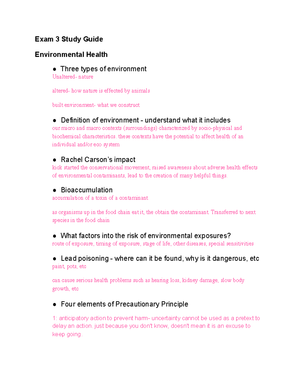 Exam 3 study guide - Exam 3 Study Guide Environmental Health Three ...