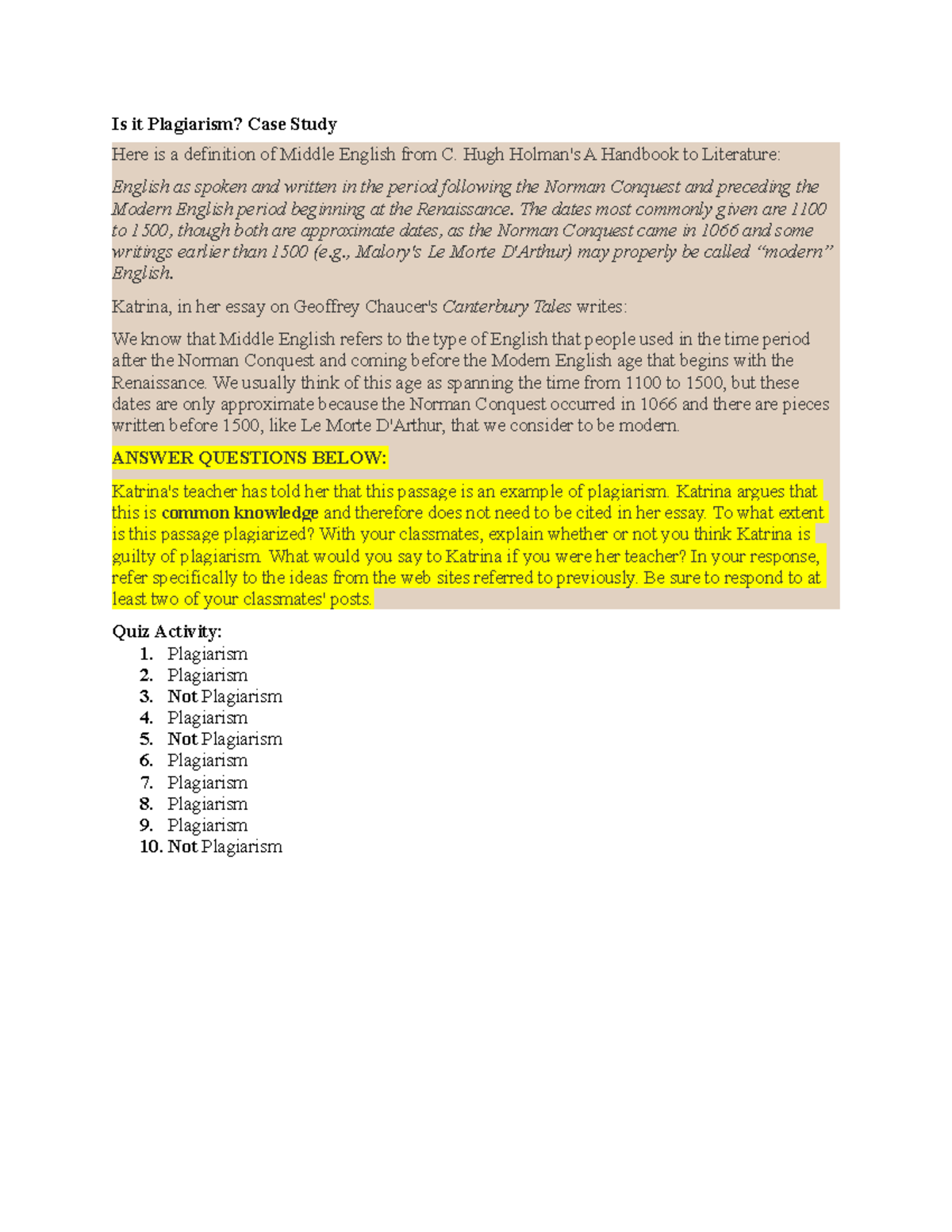 Unit 1 Activity 3 - Citation and Academic Honesty - Is it Plagiarism ...