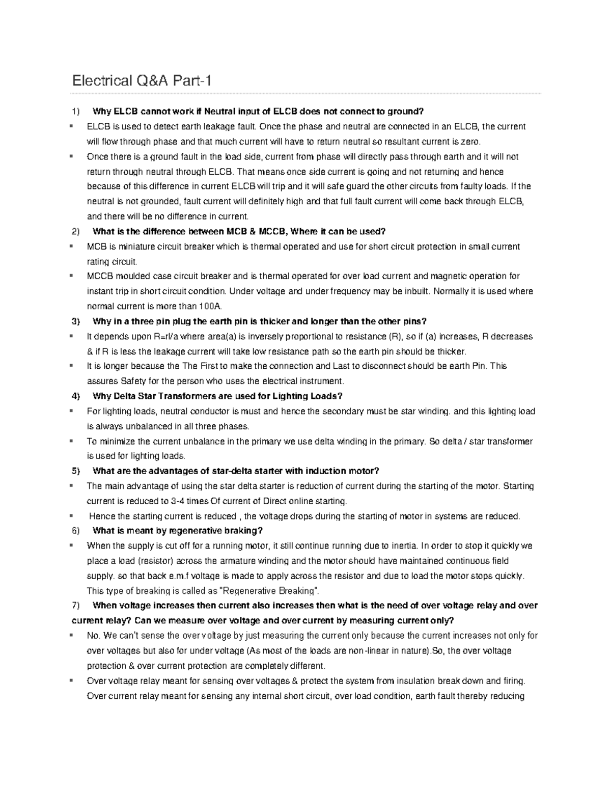 Electrical Q and A p1 - Electrical Q&A Part- Why ELCB cannot work if ...