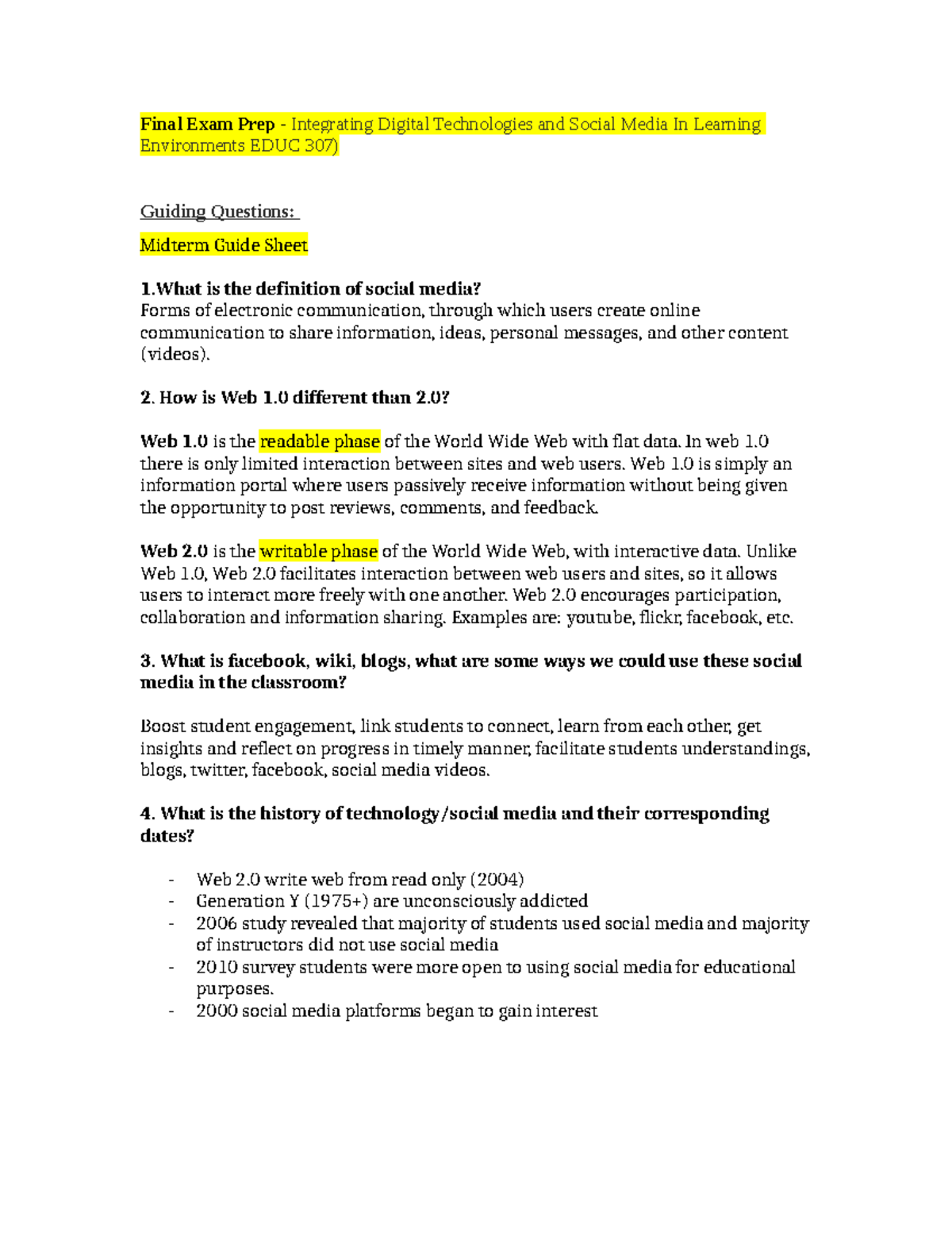 Final Exam Prep: Integrating Digital Technologies and Social Media in ...