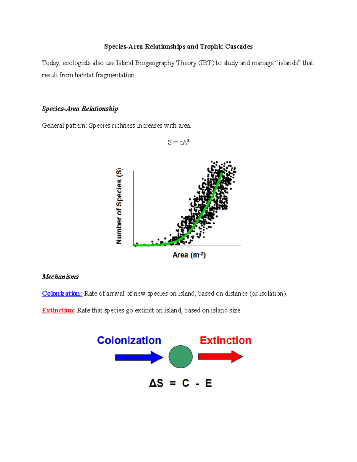 Species-Area Relationships and Trophic Cascades - Species-Area ...
