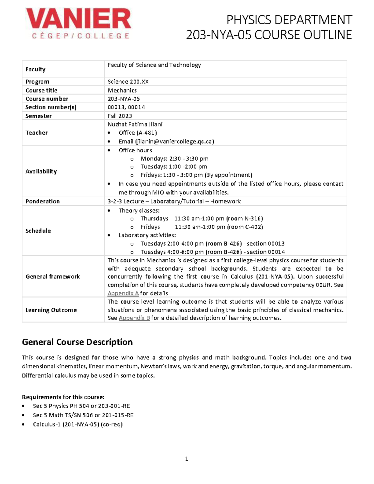 Course Outline 203 NYA 05 Sections 00013 00014 NJ A23 - 203 - NYA- 05 ...