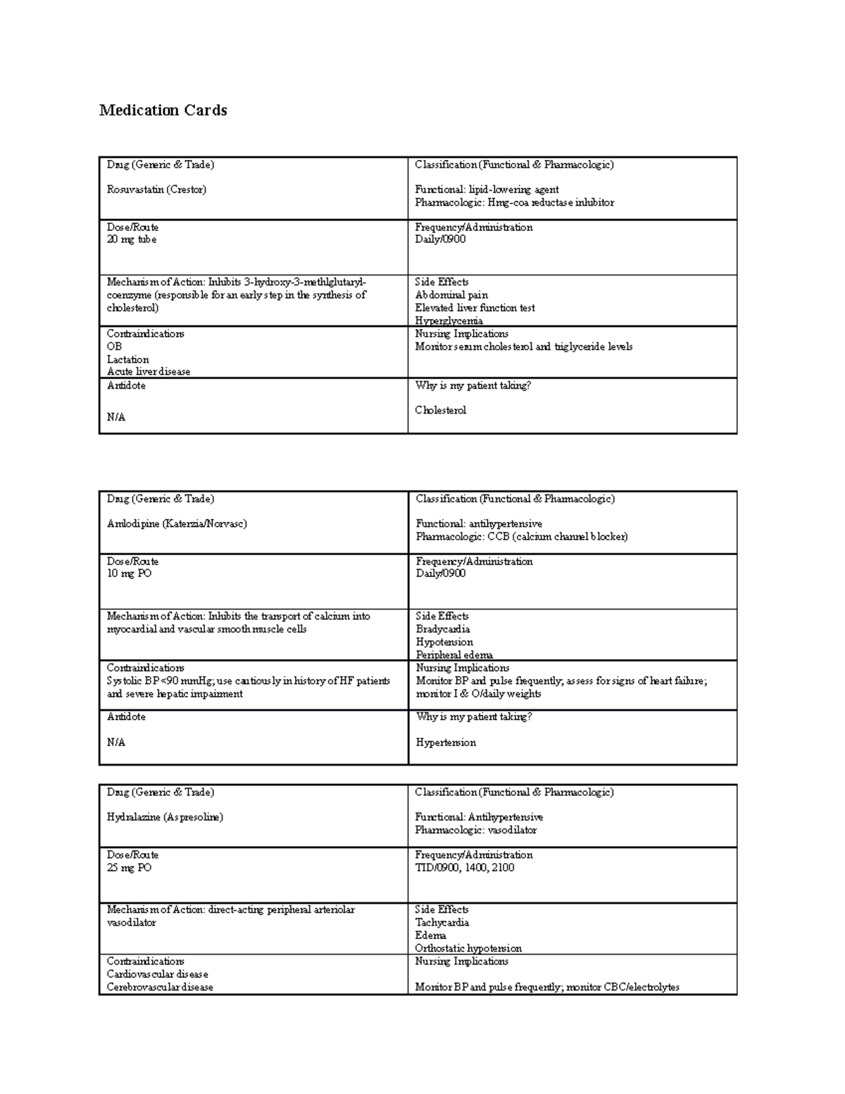 Medication Cards 2 - Medication Cards Drug (Generic & Trade ...