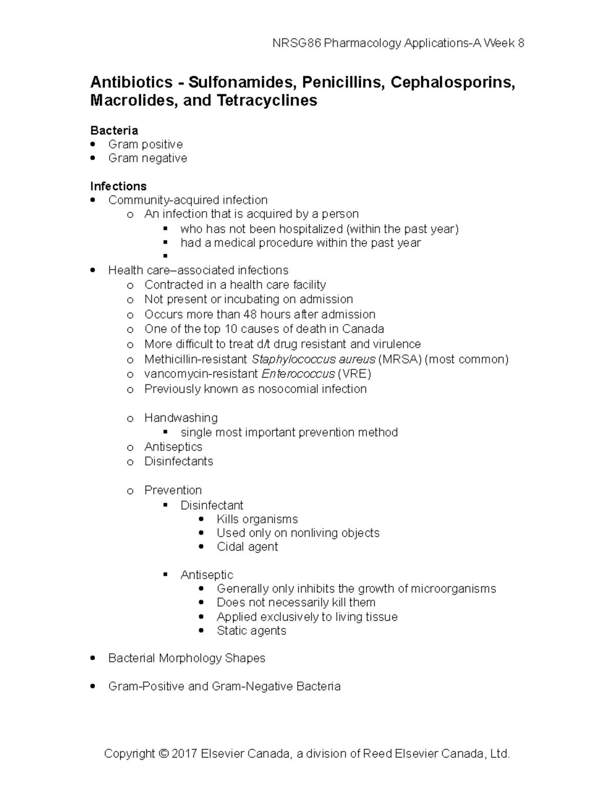 NRSG86 Week 8 Student Notes - Antibiotics - Sulfonamides, Penicillins ...