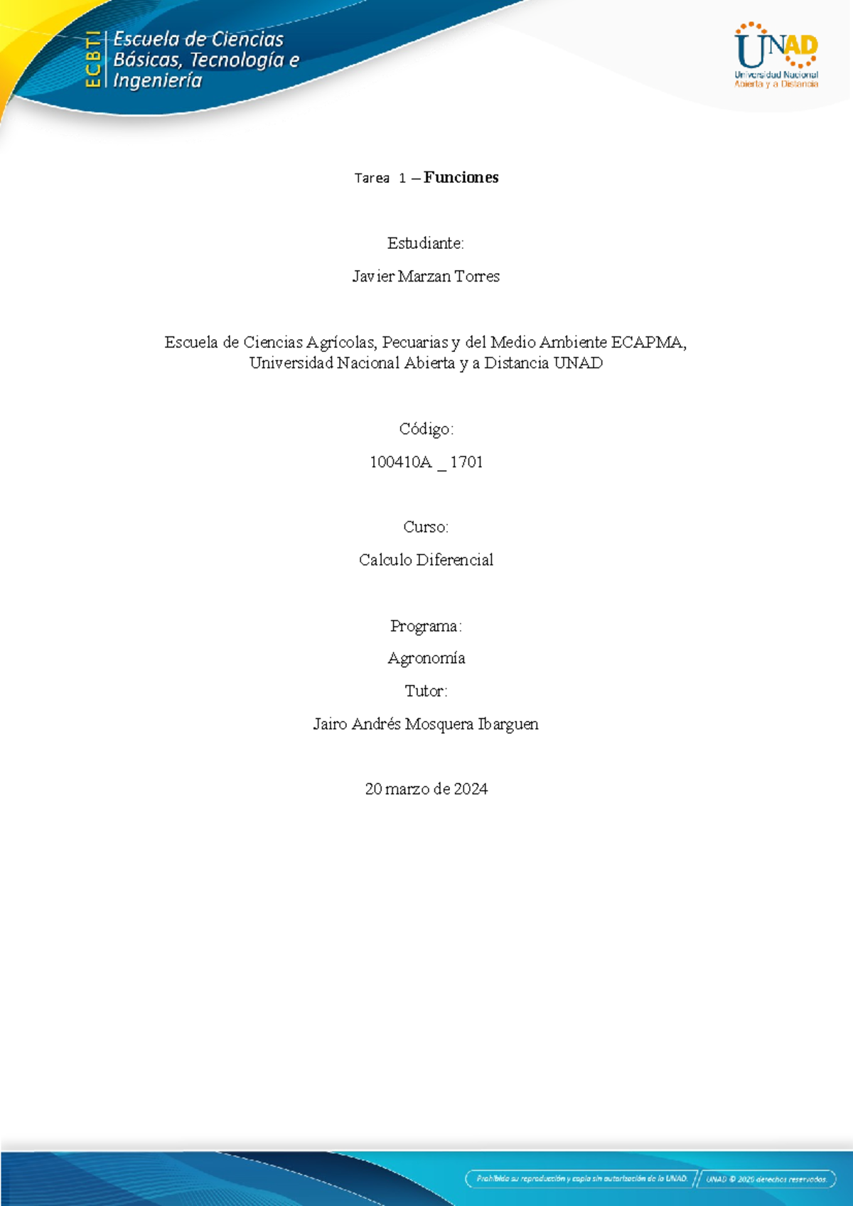 Ejercicios Tarea 1 calculo - Tarea 1 – Funciones Estudiante: Javier ...