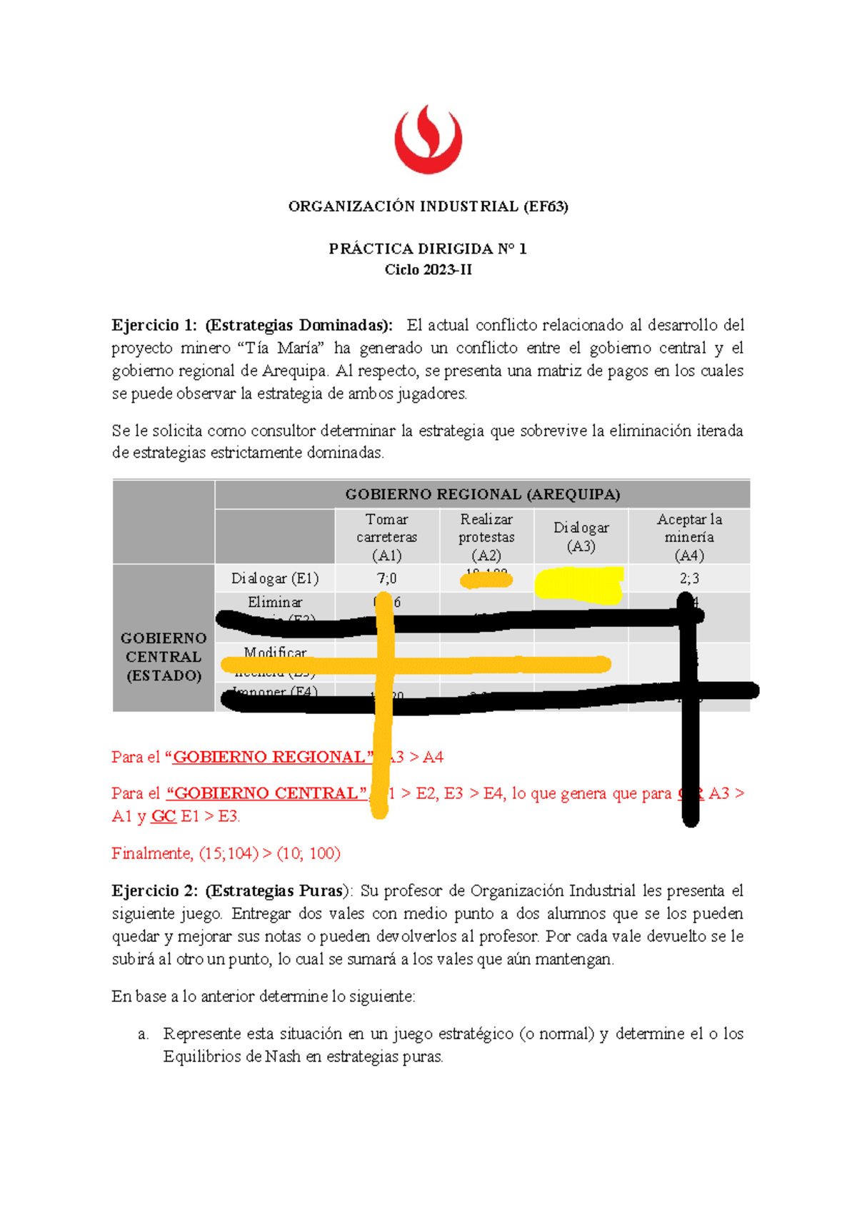 1. Práctica Dirigida N° 1 - Ciclo 2023 2 - ORGANIZACIÓN INDUSTRIAL (EF63) PRÁCTICA DIRIGIDA N° 1 ...