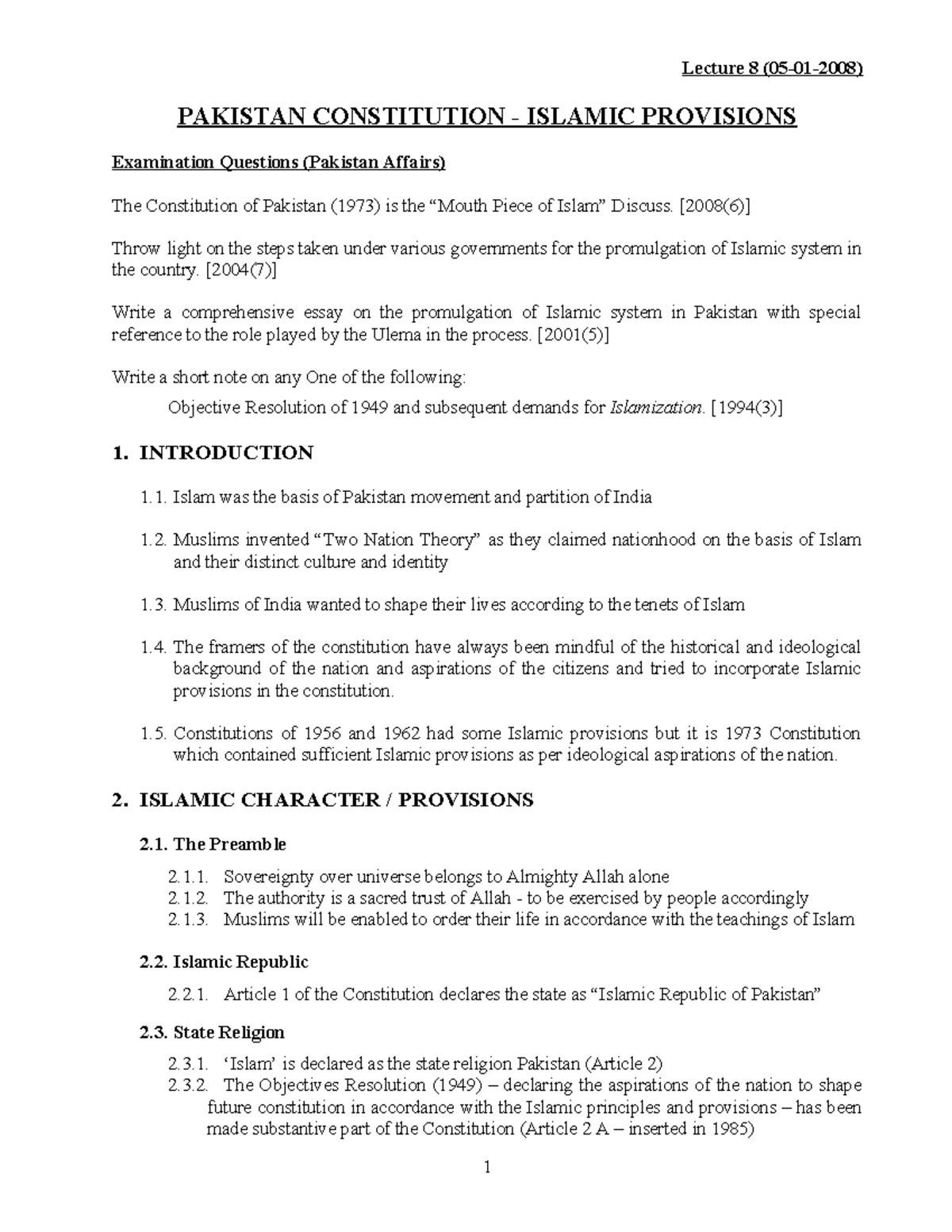 Pdfcoffee - .. Wonderful - Lecture 8 (05-01-2008) PAKISTAN CONSTITUTION ...