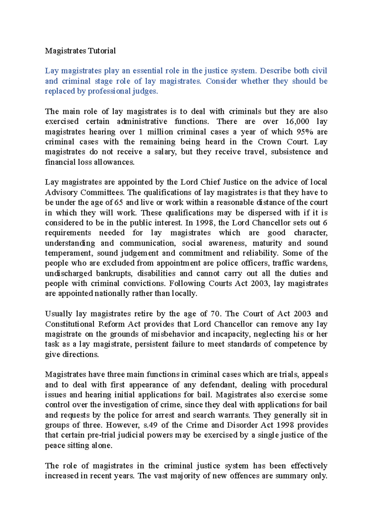 Magistrates Tutorial - Magistrate - Magistrates Tutorial Lay ...