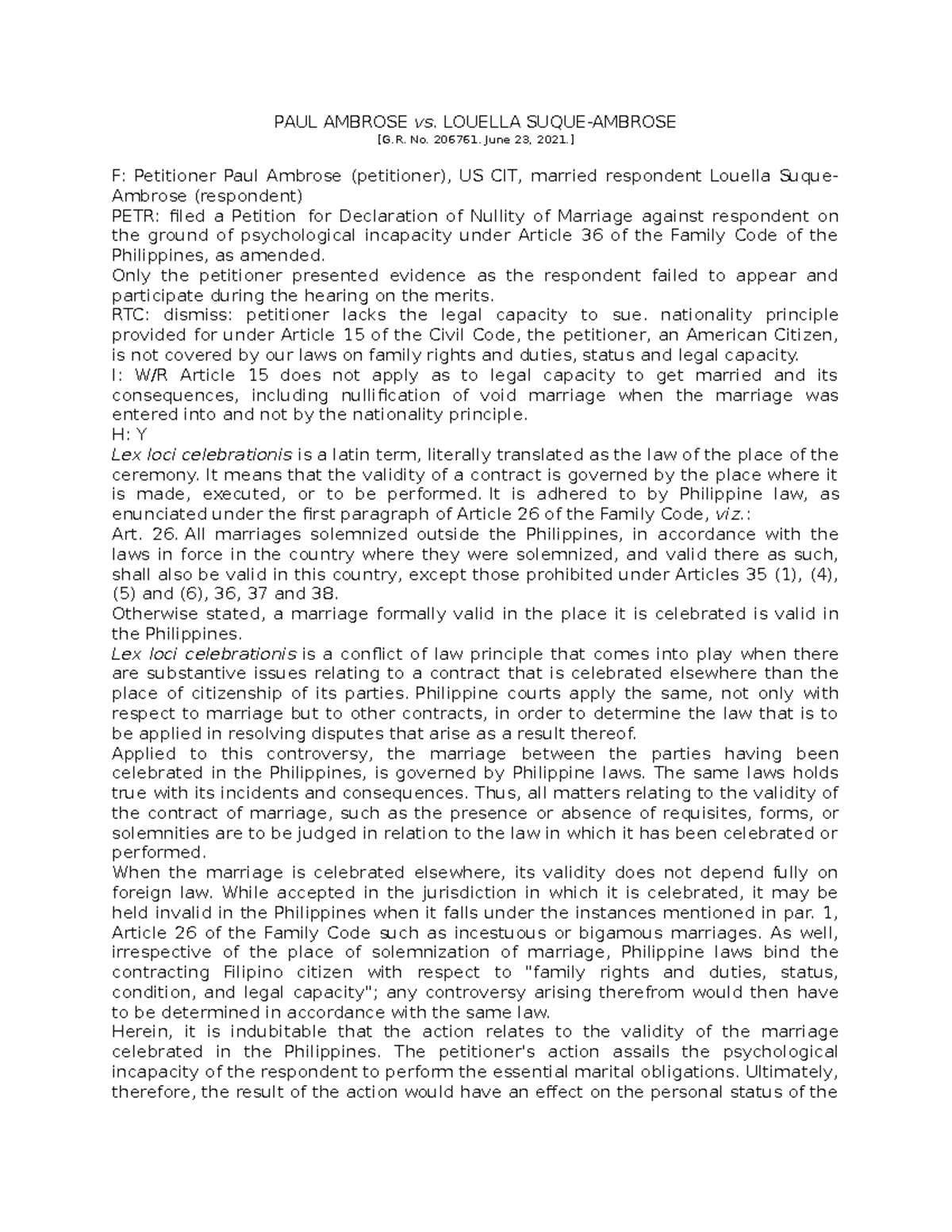 Ambrosev Ambrose - PAUL AMBROSE vs. LOUELLA SUQUE-AMBROSE [G. No ...