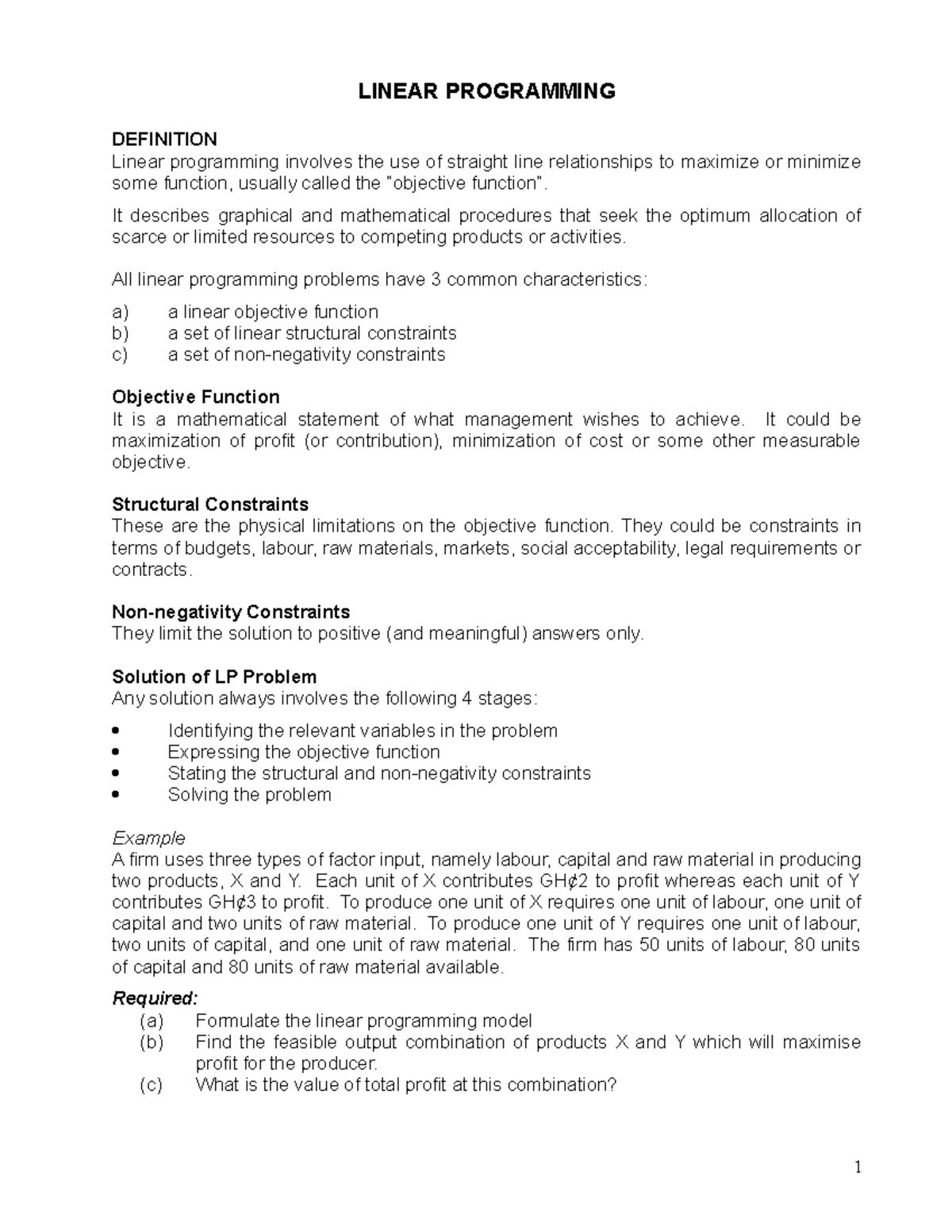 Linear Programming For Business Analysis LINEAR PROGRAMMING