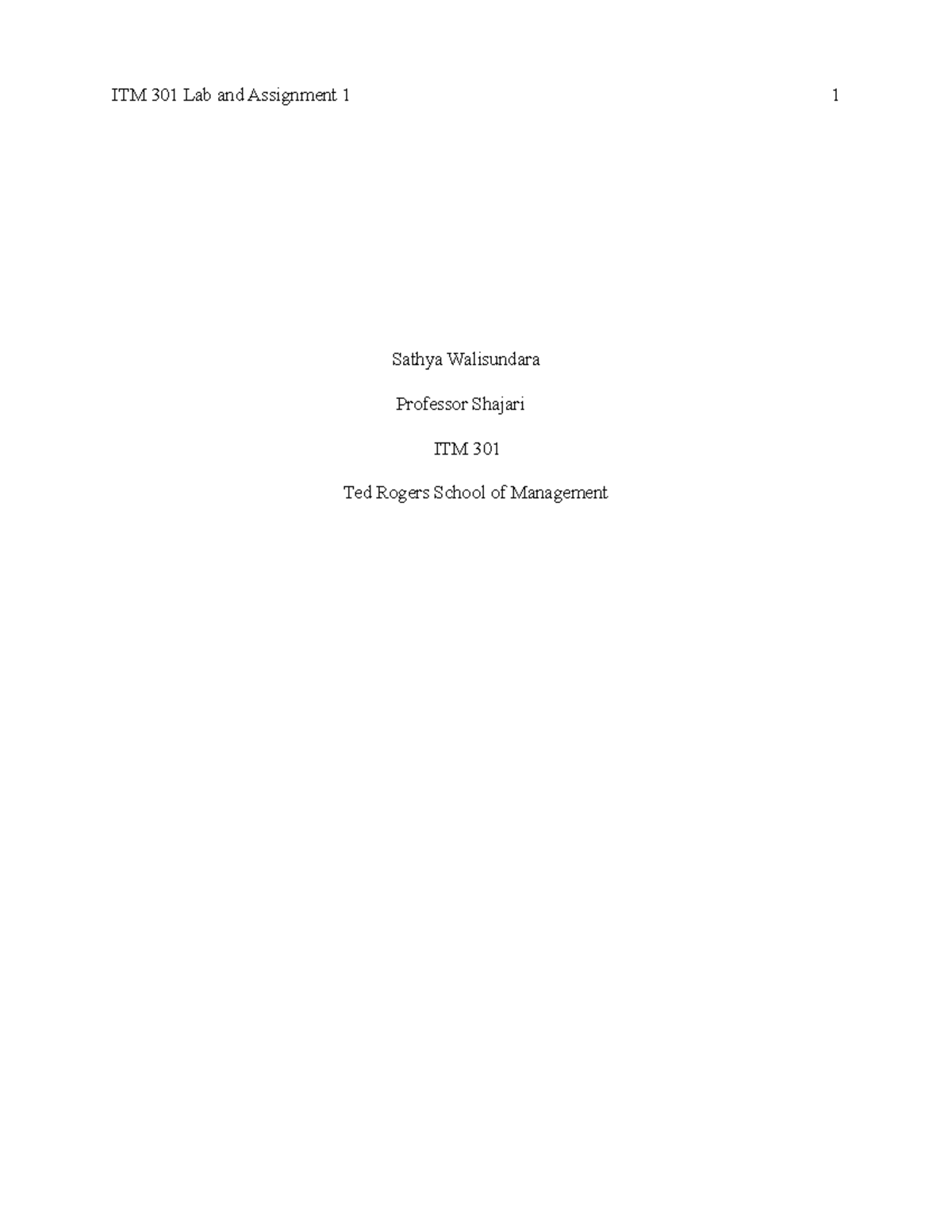 ITM 301 - LAB & Assignment #1 (1) - ECN801 - Toronto Met - Studocu