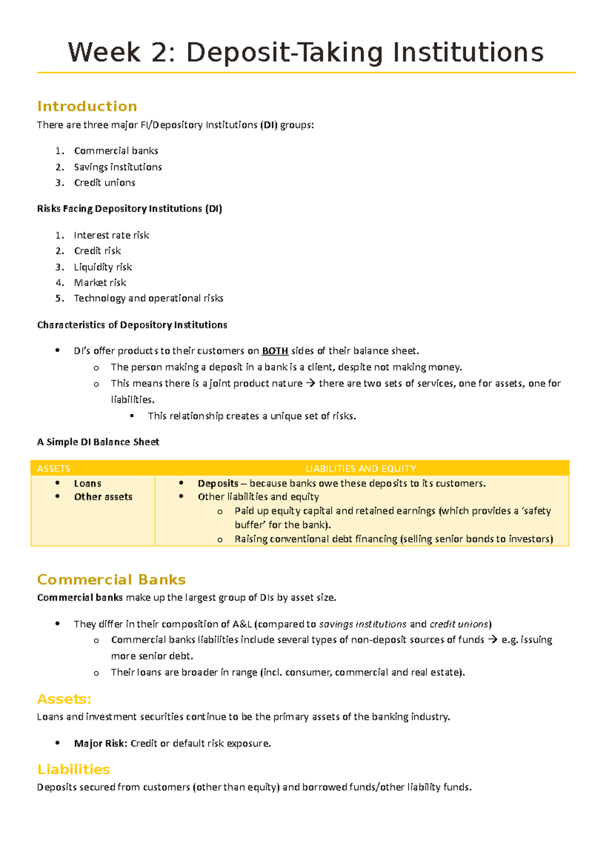 L2 Deposit-Taking Institutions - Week 2: Deposit-Taking Institutions ...