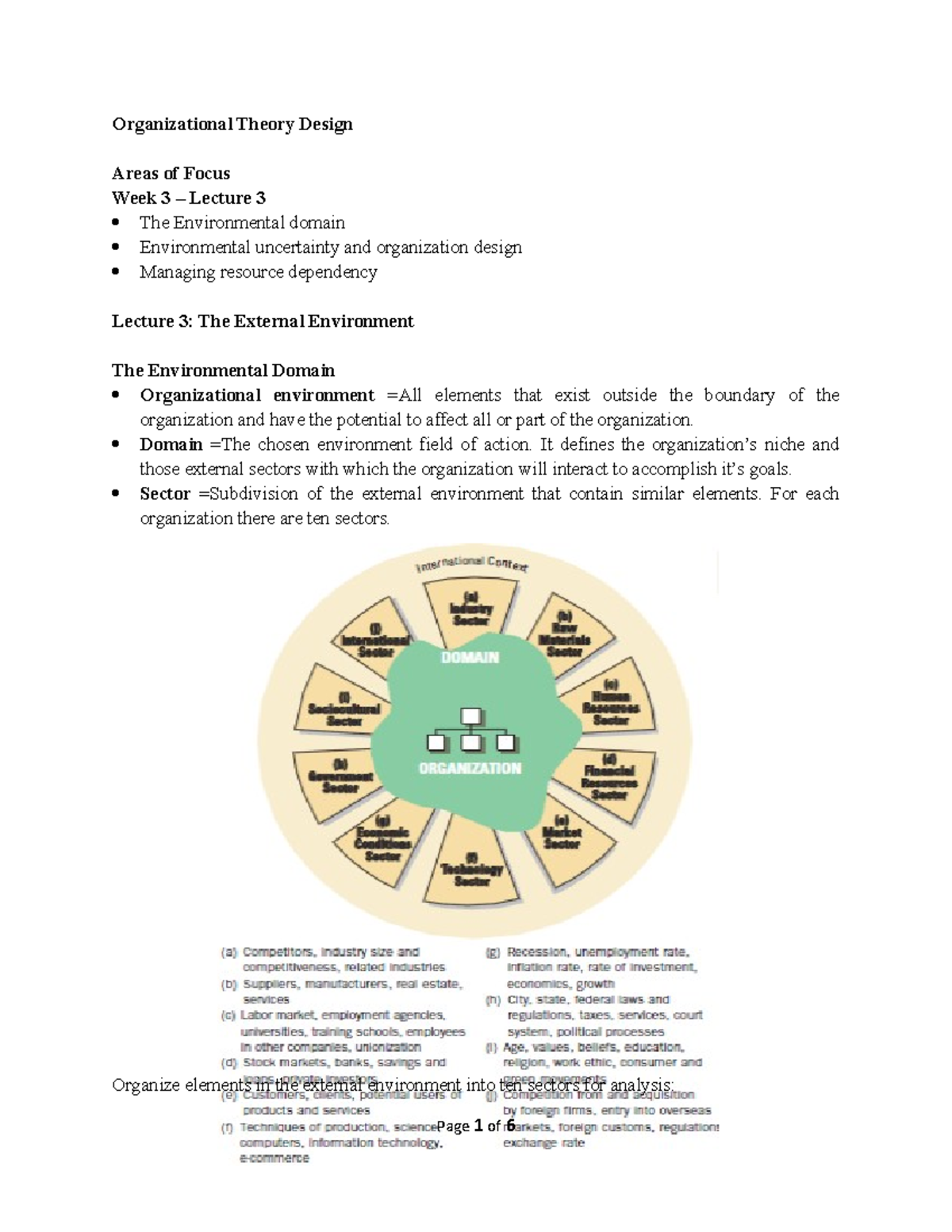 Notes for Lecture 3 OTD - Organizational Theory Design Areas of Focus ...