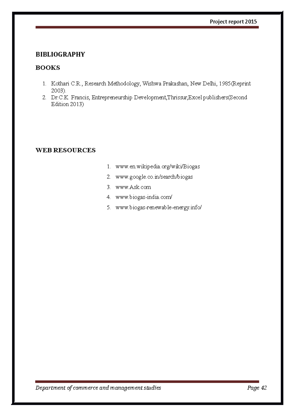 End page - End page of project - Project report 2015 BIBLIOGRAPHY BOOKS ...