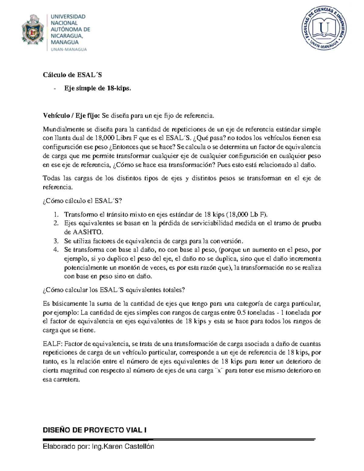 Guía para calculo de ESAL´s - DISEÑO DE PROYECTO VIAL I Cálculo de ESAL ...