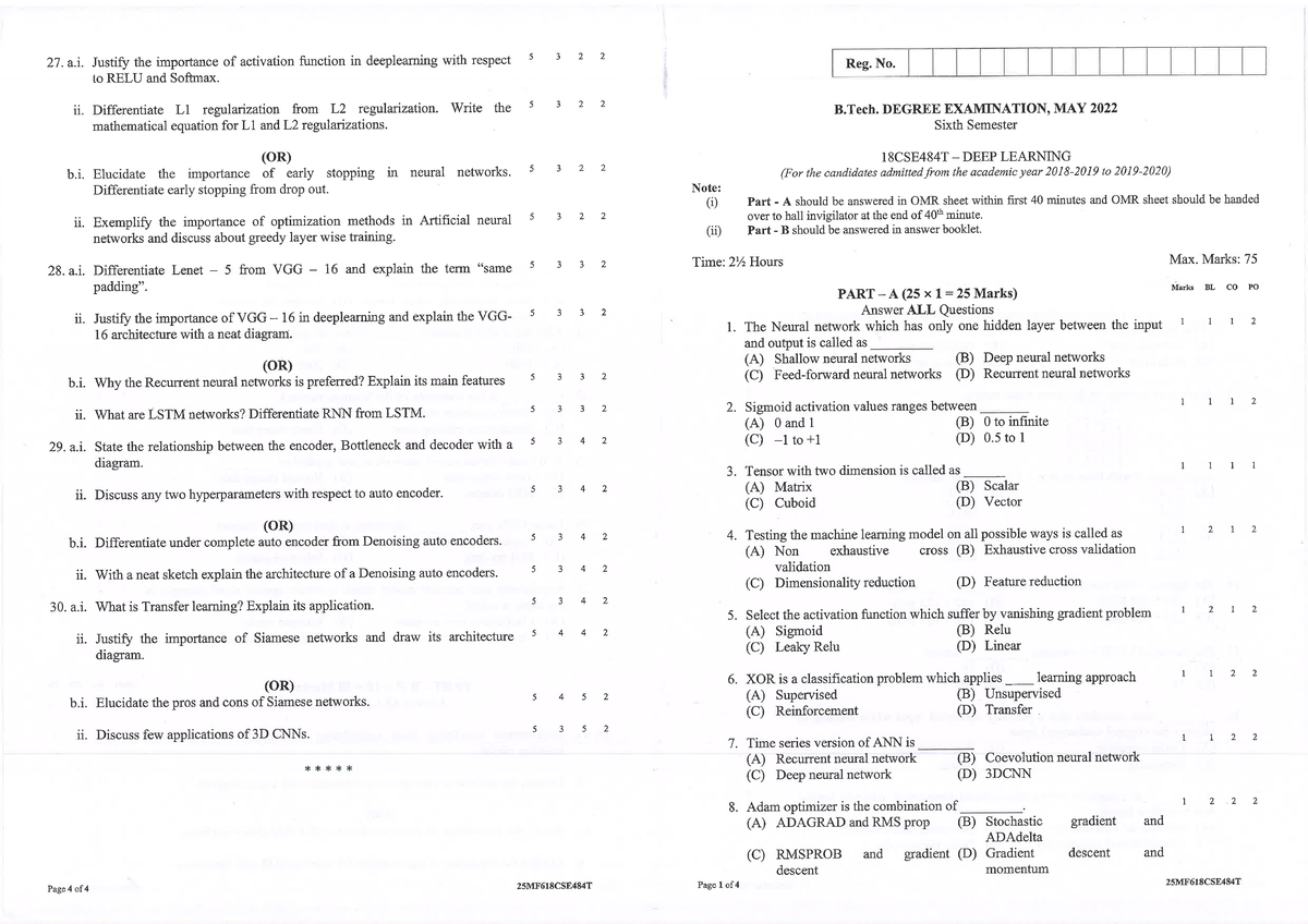 DL1 - Pyq - Deep Learning - Studocu