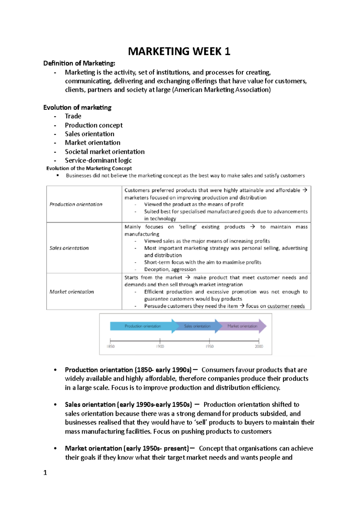 Marketing Week 1 - Chapter 1 Summary - MARKETING WEEK 1 Definition of ...