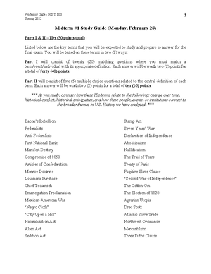History Final Exam Study Guide - Professor Gale - HIST 100 Spring 2022 1 Final Exam Study Guide ...