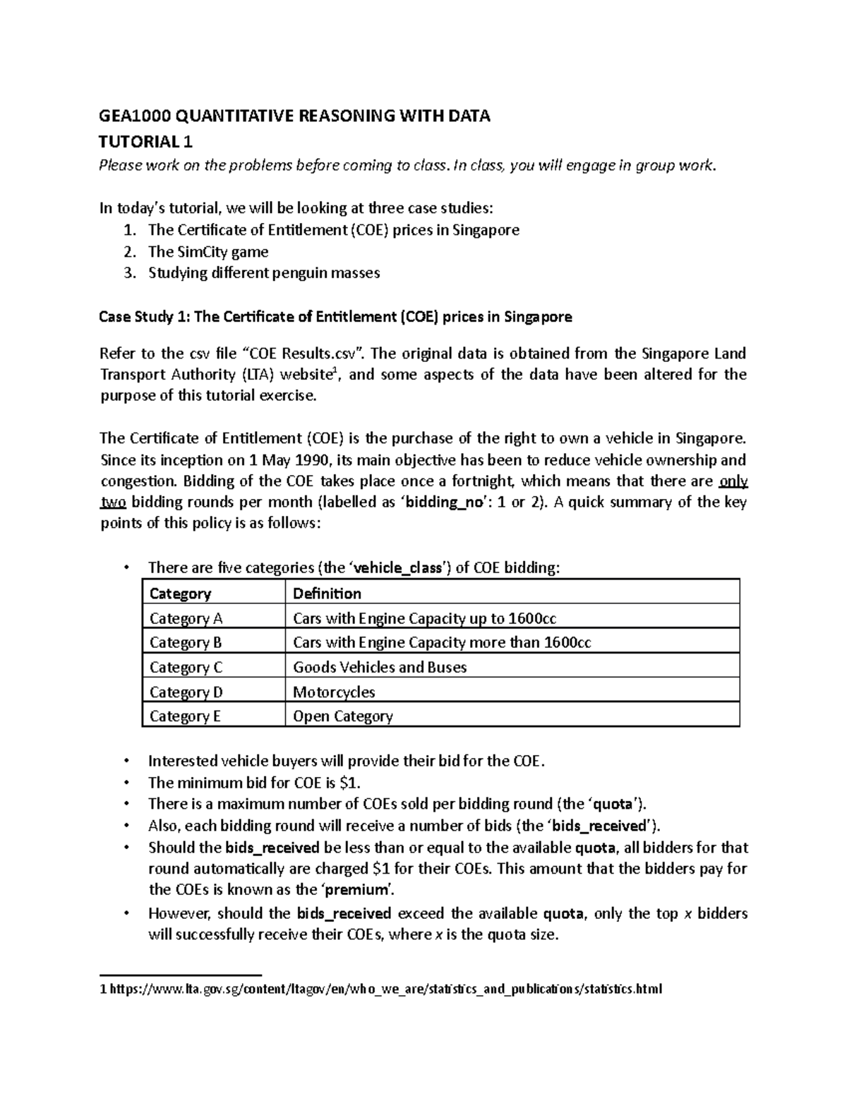 Tutorial 1 Notes Gea1000 Quantitative Reasoning With Data Tutorial 1 Please Work On The