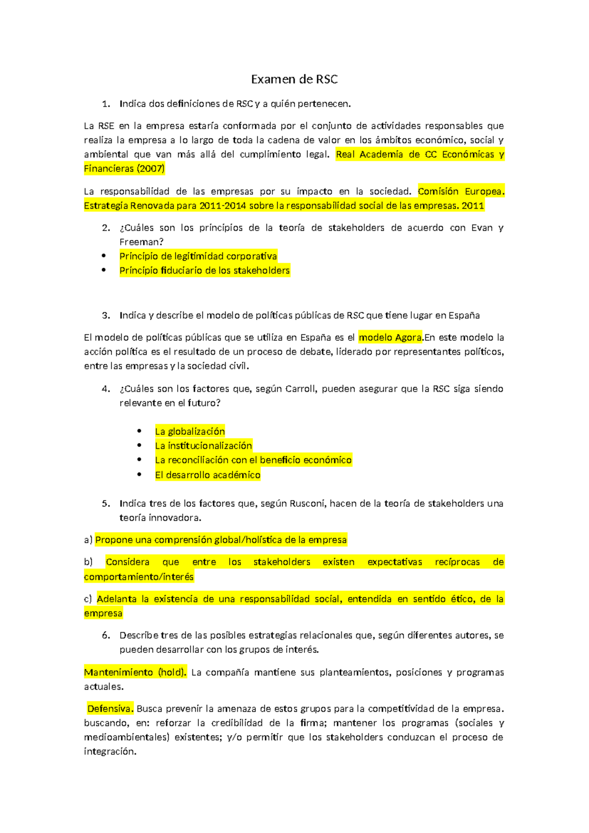 Examen de RSC - Examen de RSC Indica dos definiciones de RSC y a quién ...