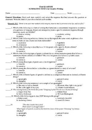 Creative Writing First Quarterly Exam - Republic of the Philippines ...