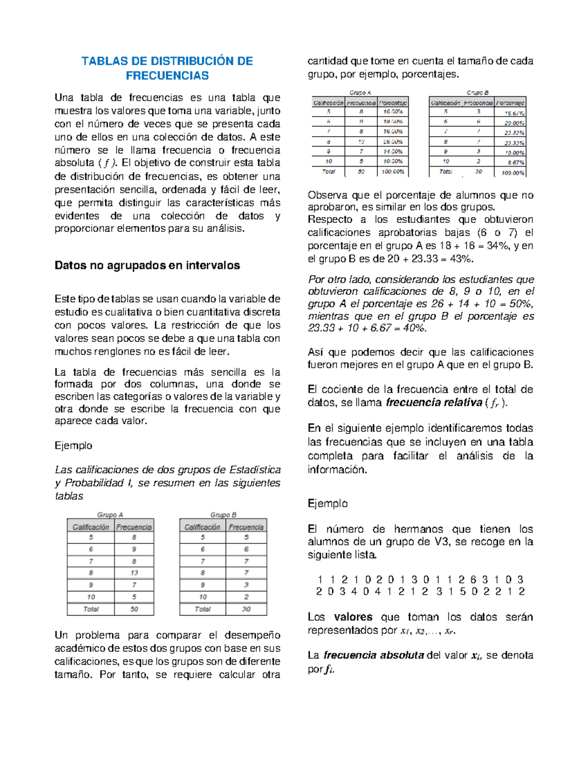 Tablas DE Distribución DE Frecuencias - TABLAS DE DISTRIBUCIÓN DE ...