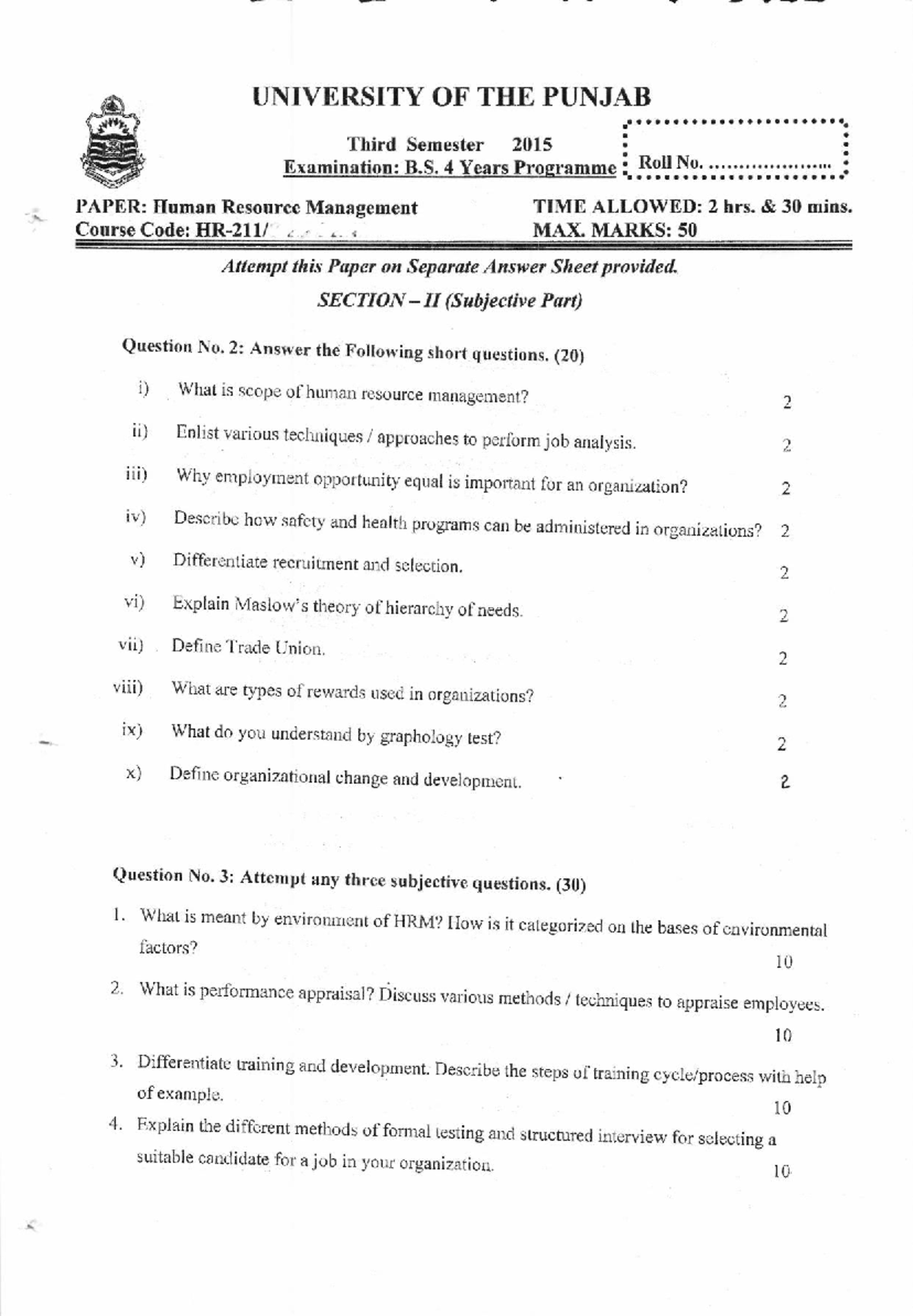 BS 4 Years Past Paper HR - BS Accounting - Studocu