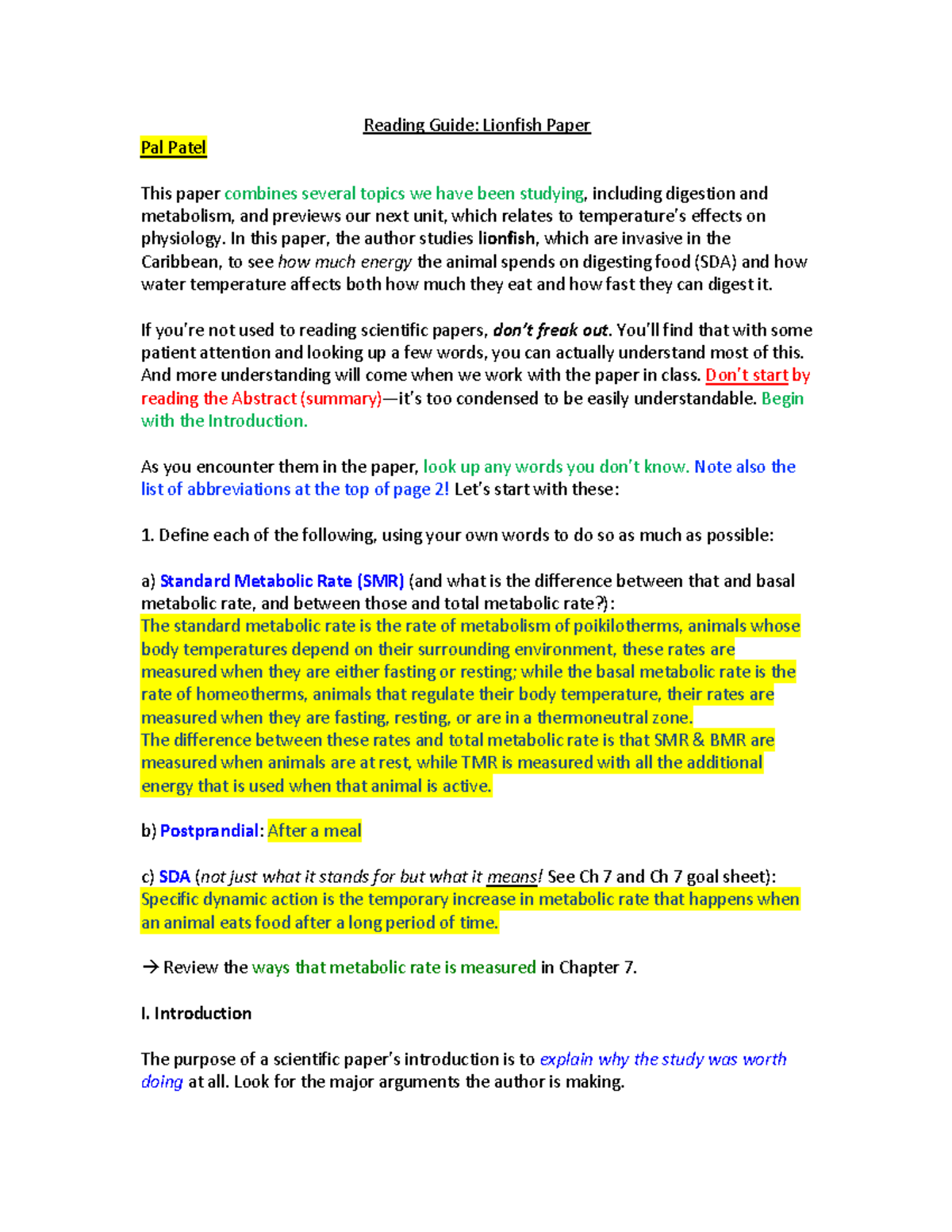Reading Guide 3- Lionfish Paper - Reading Guide: Lionfish Paper Pal ...