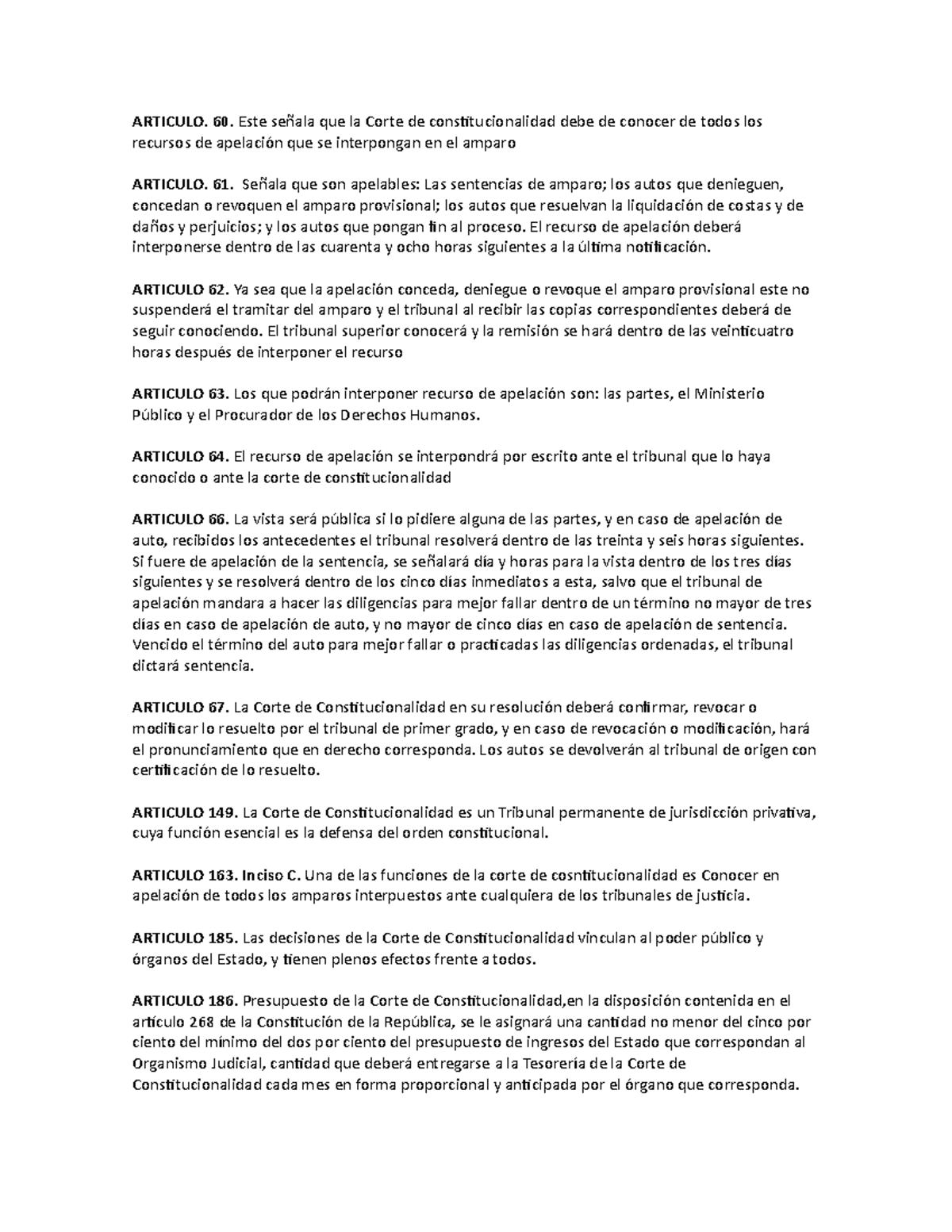 ARTS - Apuntes 1 - ARTICULO. 60. Este señala que la Corte de ...