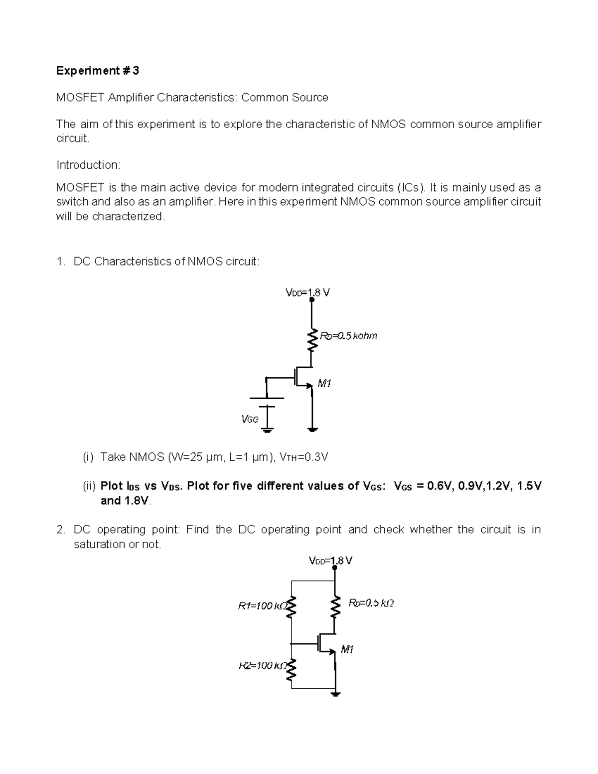 Experiment 3 Mosfet Amplifier - Basic Electrical and Electronics ...