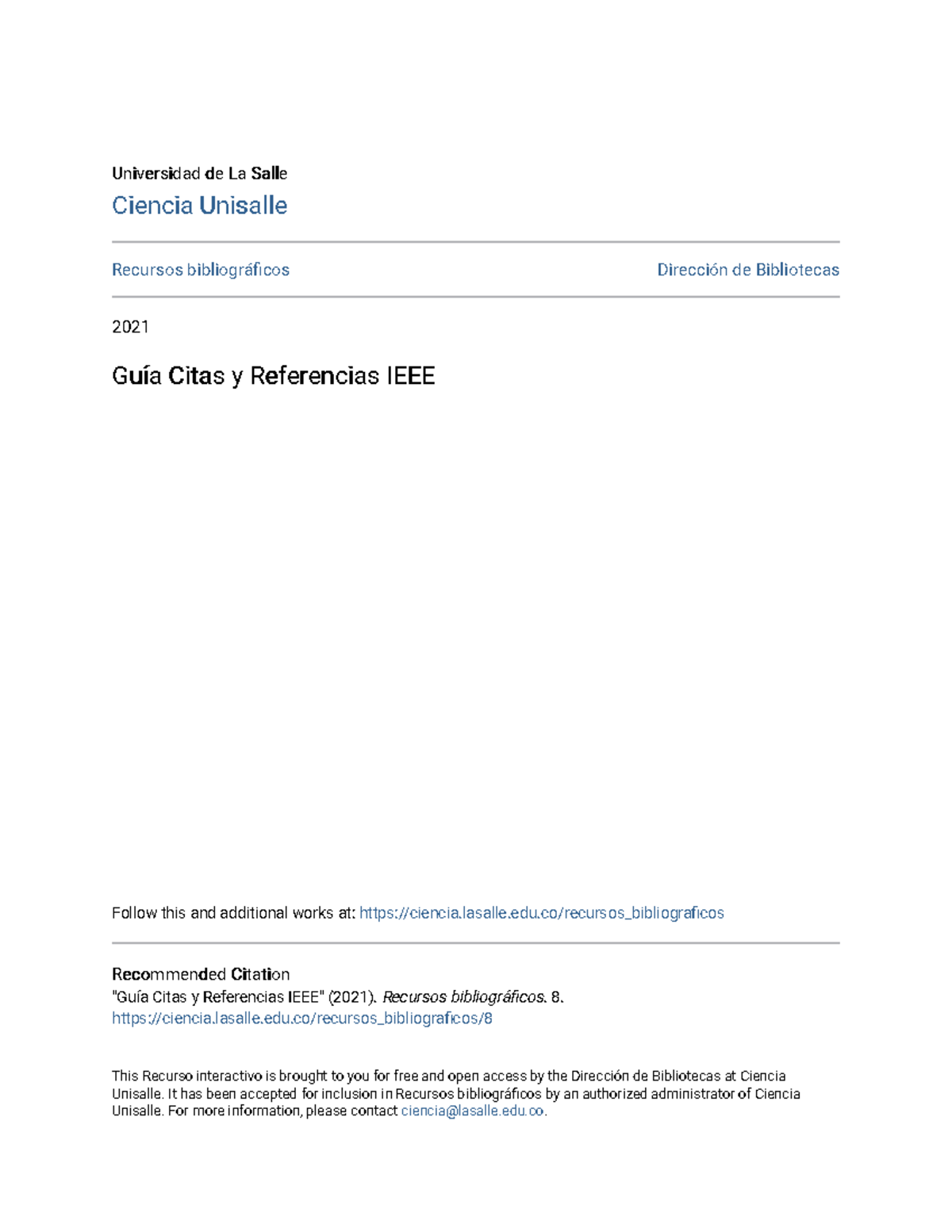 Guía Citas y Referencias IEEE - Universidad de La Salle Universidad de ...