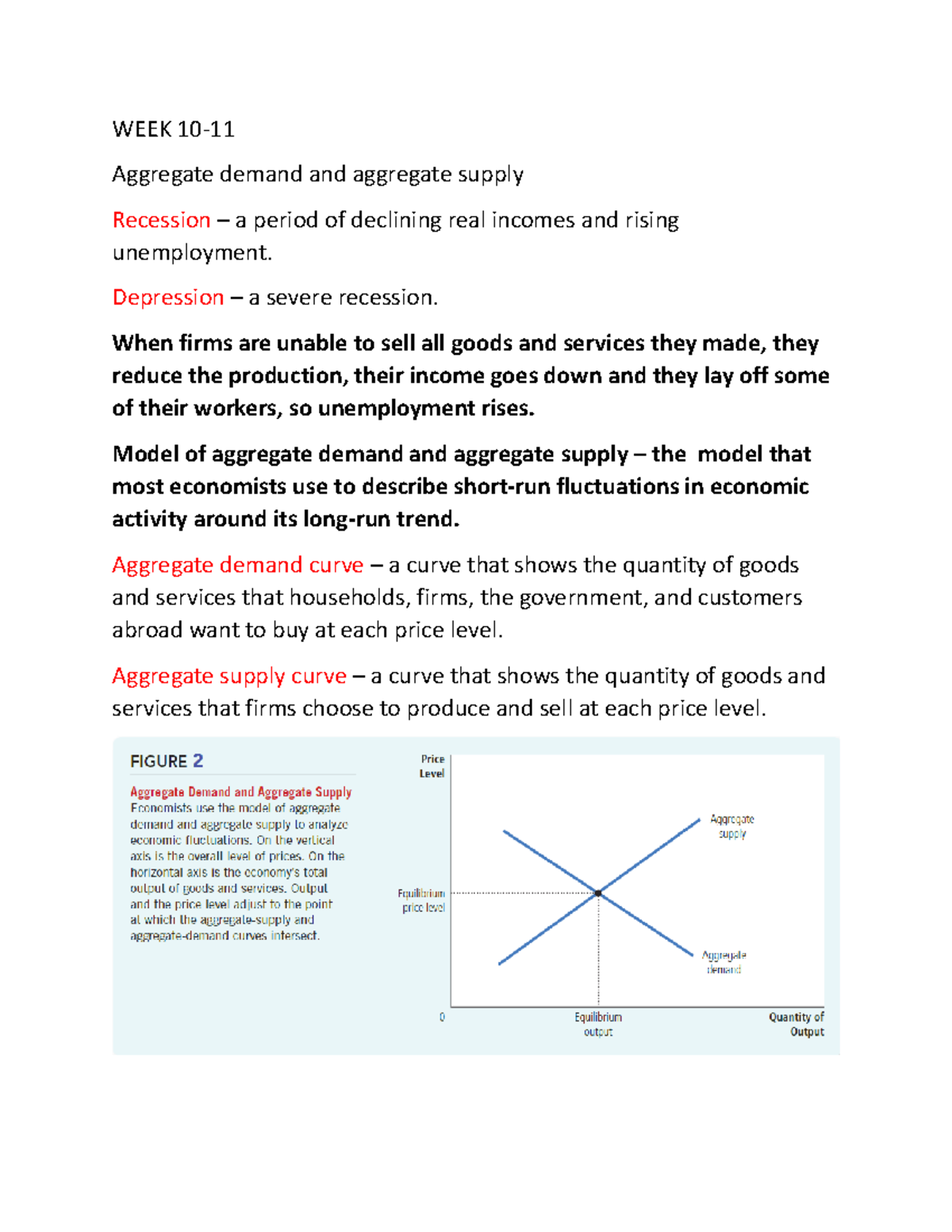WEEK 10-11 - week 10 and 11 notes - WEEK 10- Aggregate demand and ...