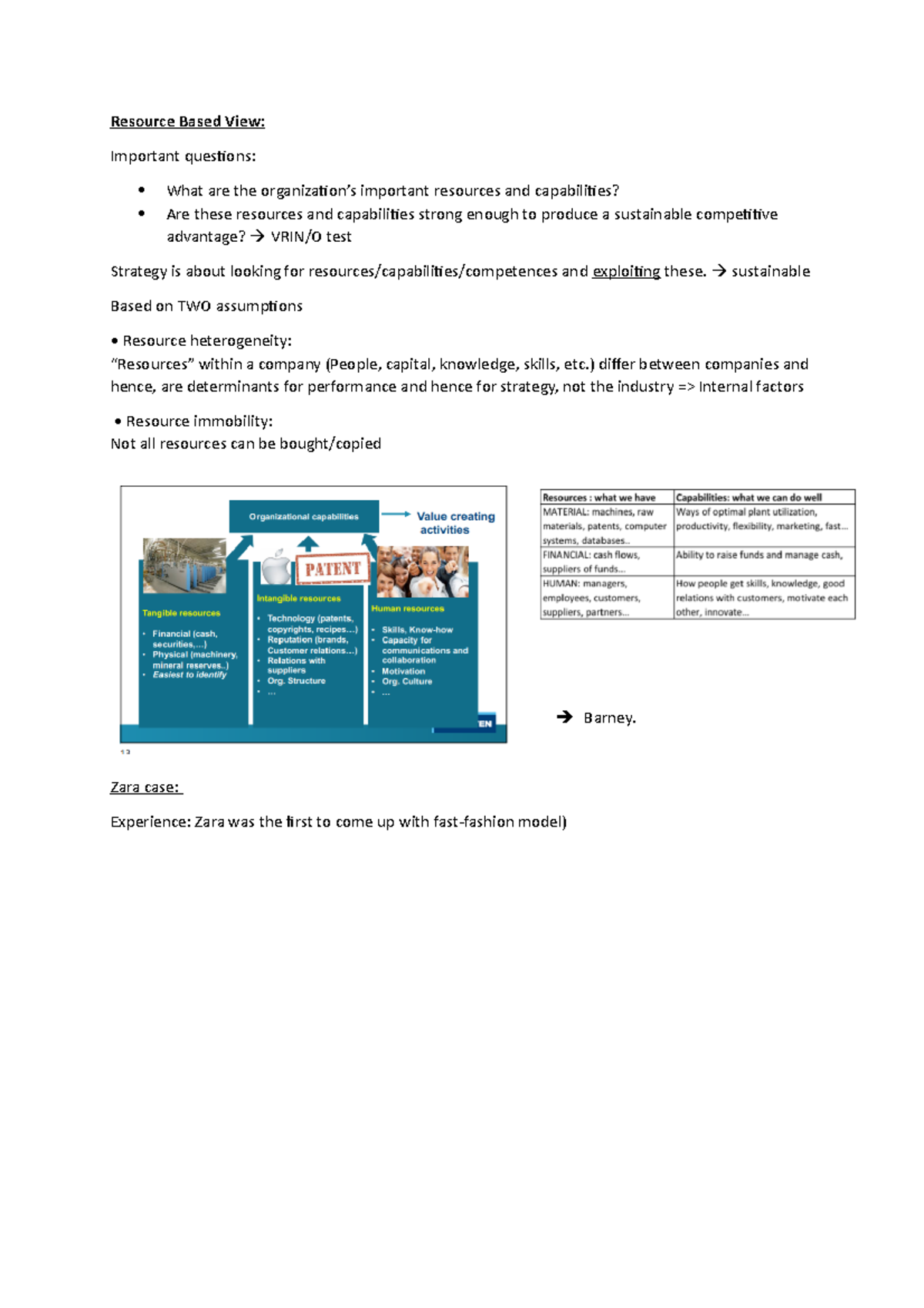 Strategic Management: Resource Based View summary - Resource Based View ...