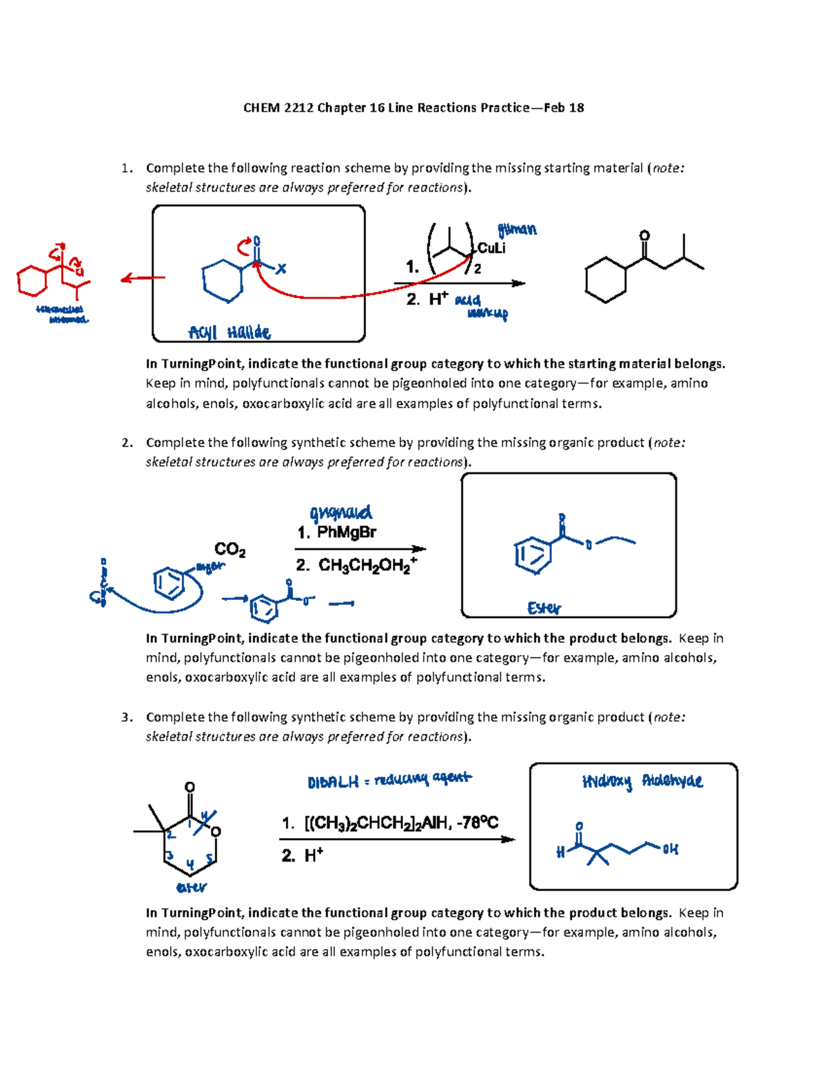 Chapter 16 Line Reactions Practice - CHEM 2212 Chapter 16 Line ...
