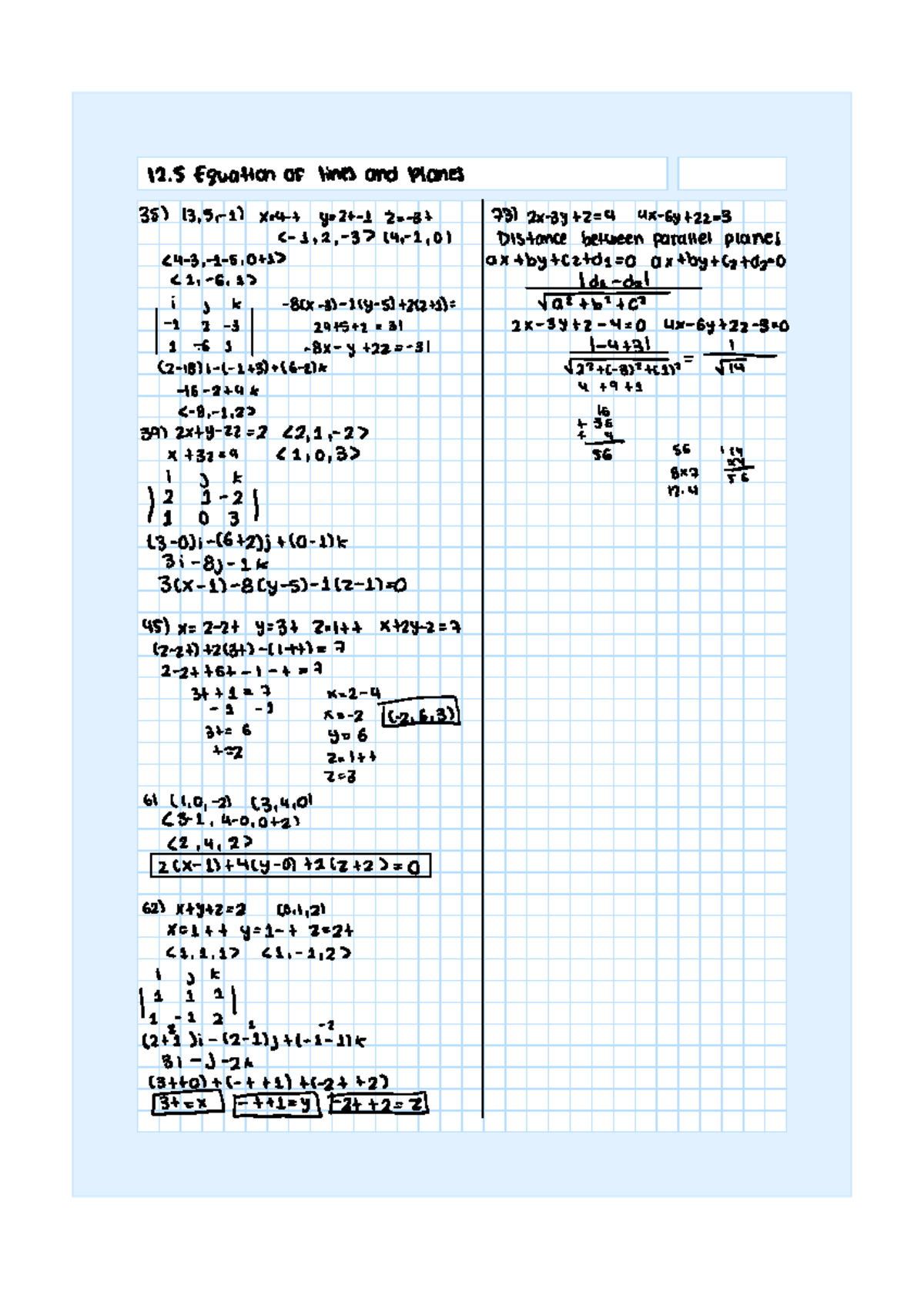 Final Review- Suggested Hw problems -12.5 - 12 of lines and planes 35 ...