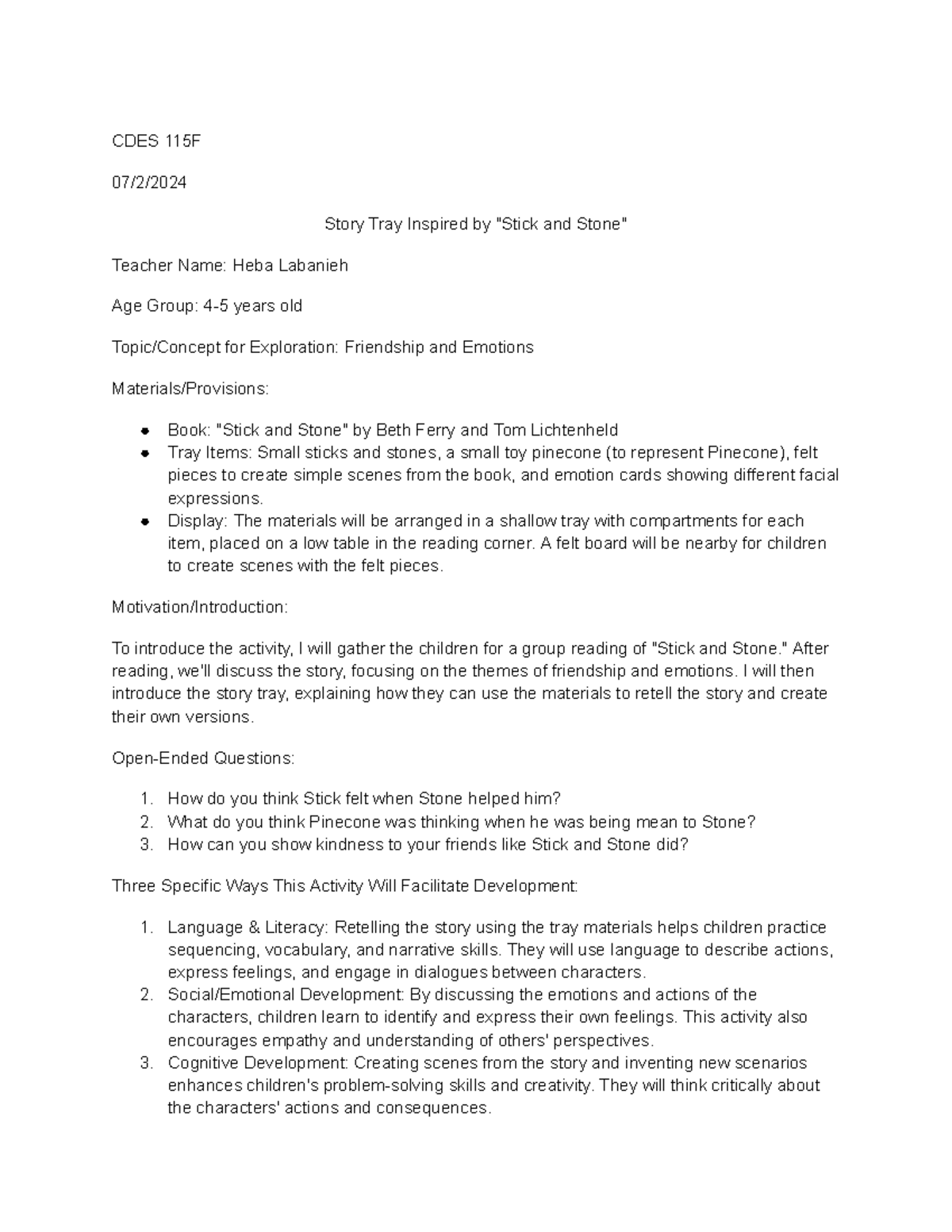 Story Tray Inspired by Stick and Stone - CDES 115F 07/2/ Story Tray ...