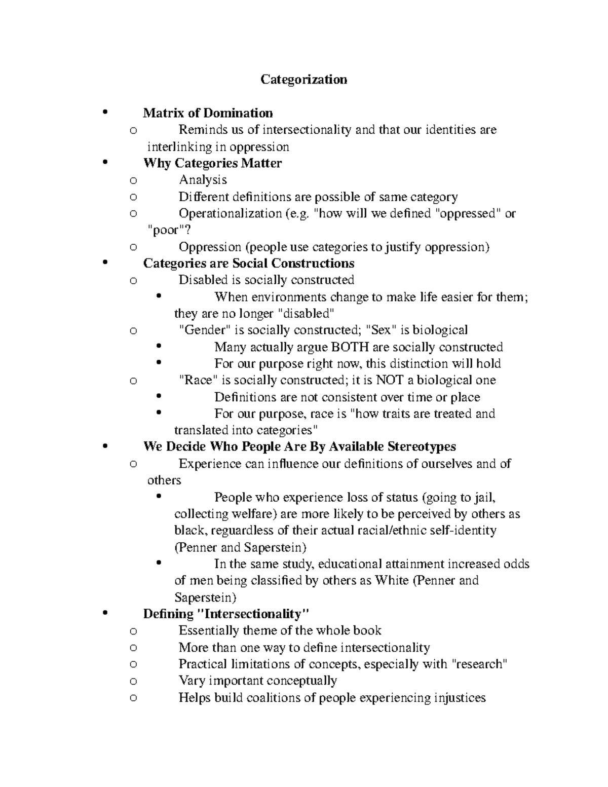 SOC 207 Lecture 4 - Categorization o o o o o o o o o o o o o o Matrix ...