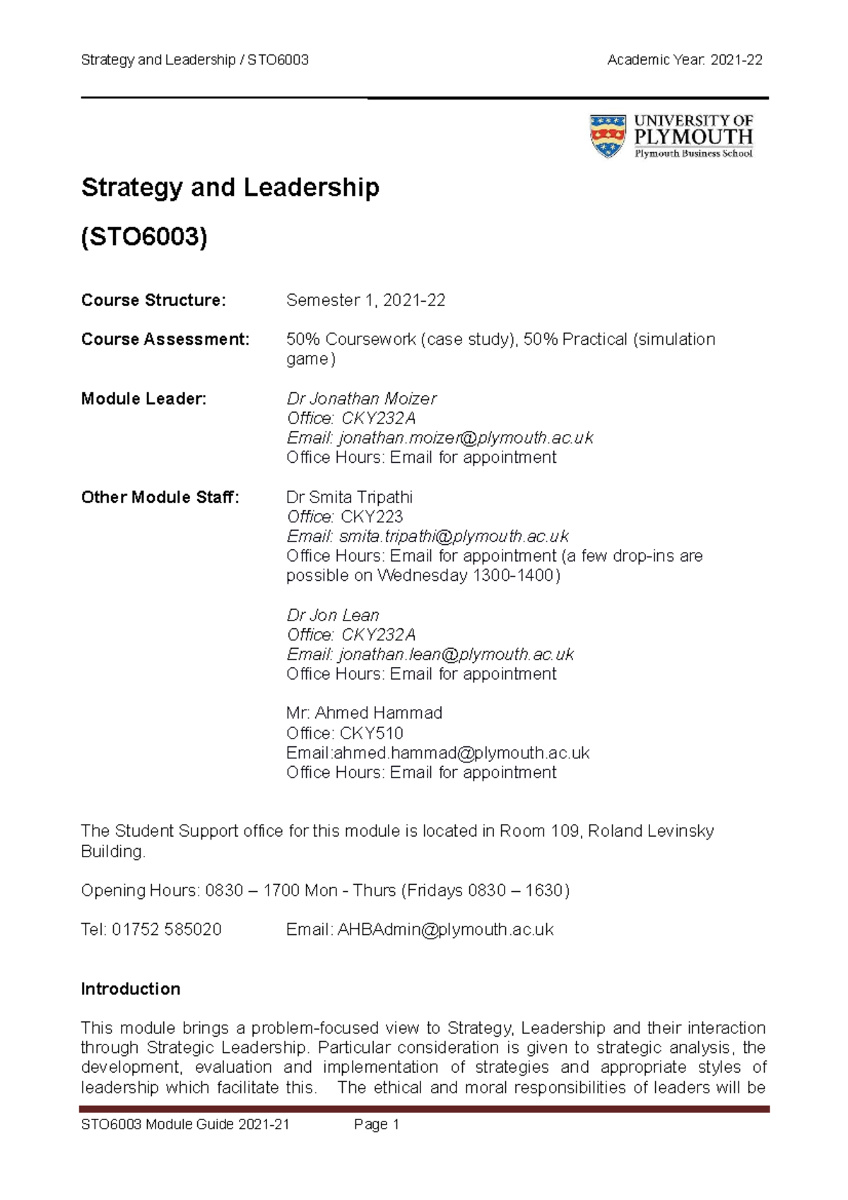 STO6003 - Module Guide - 2021-22 - Strategy and Leadership (STO6003 ...