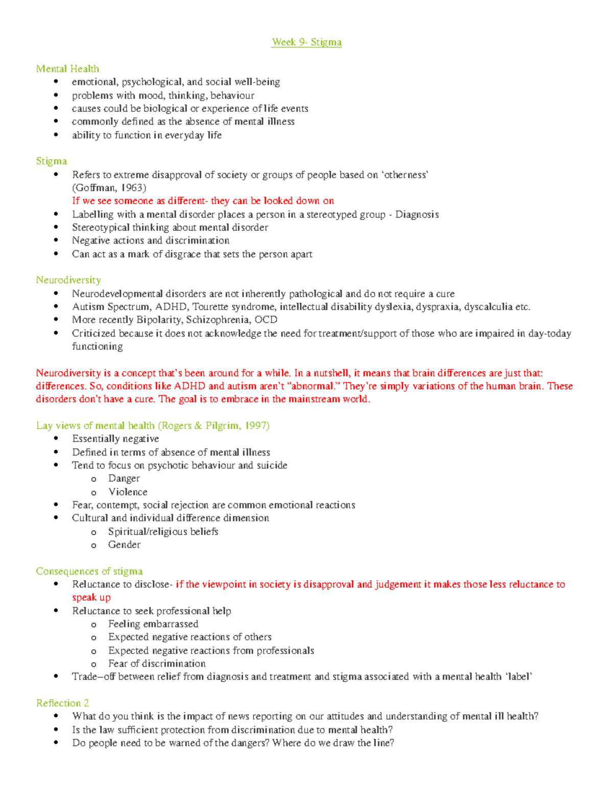 Week 9- Stigma mental health - Week 9- Stigma Mental Health emotional ...