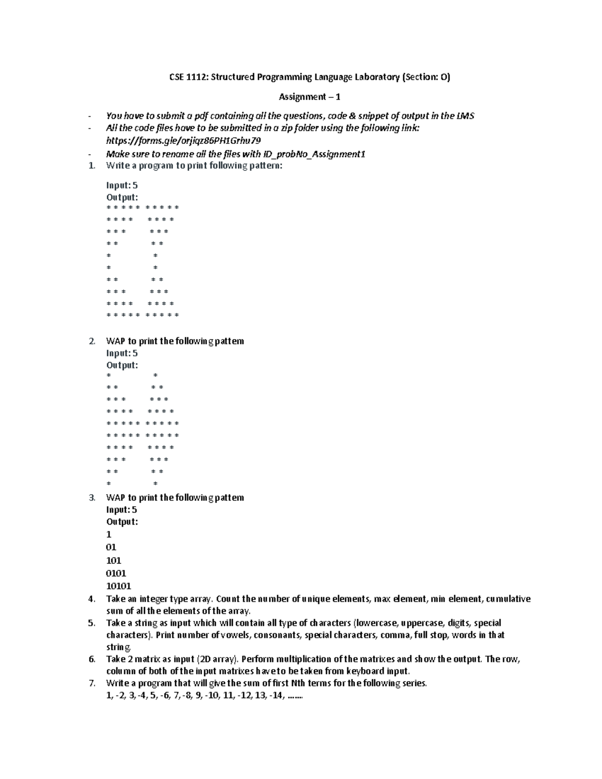 Assignment-1 - i need this book - CSE Structured Programming Language Laboratory (Section: O ...