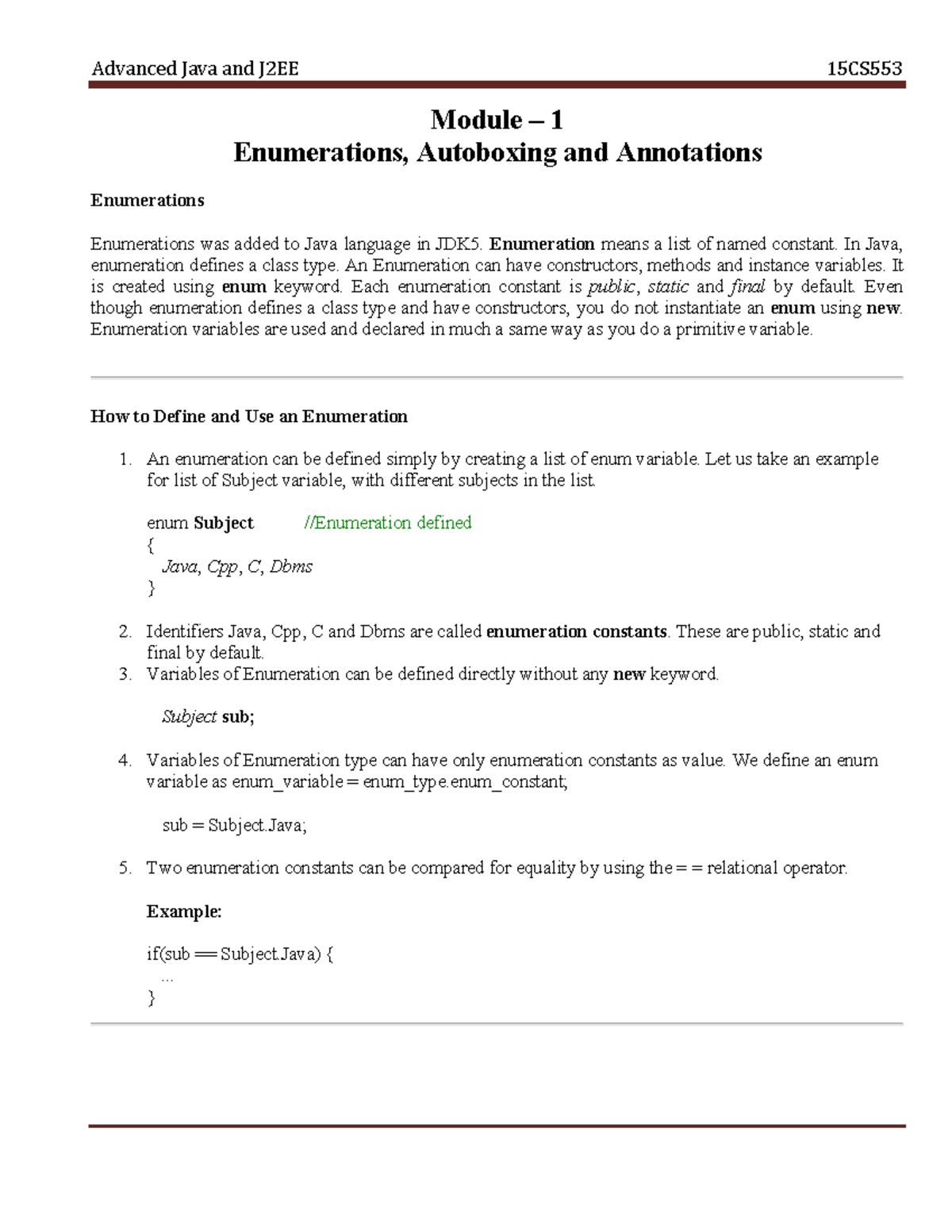 Java Programming Module 1a Mo Dul E 1 Enumerations Autoboxingandannotations Enumeration S En