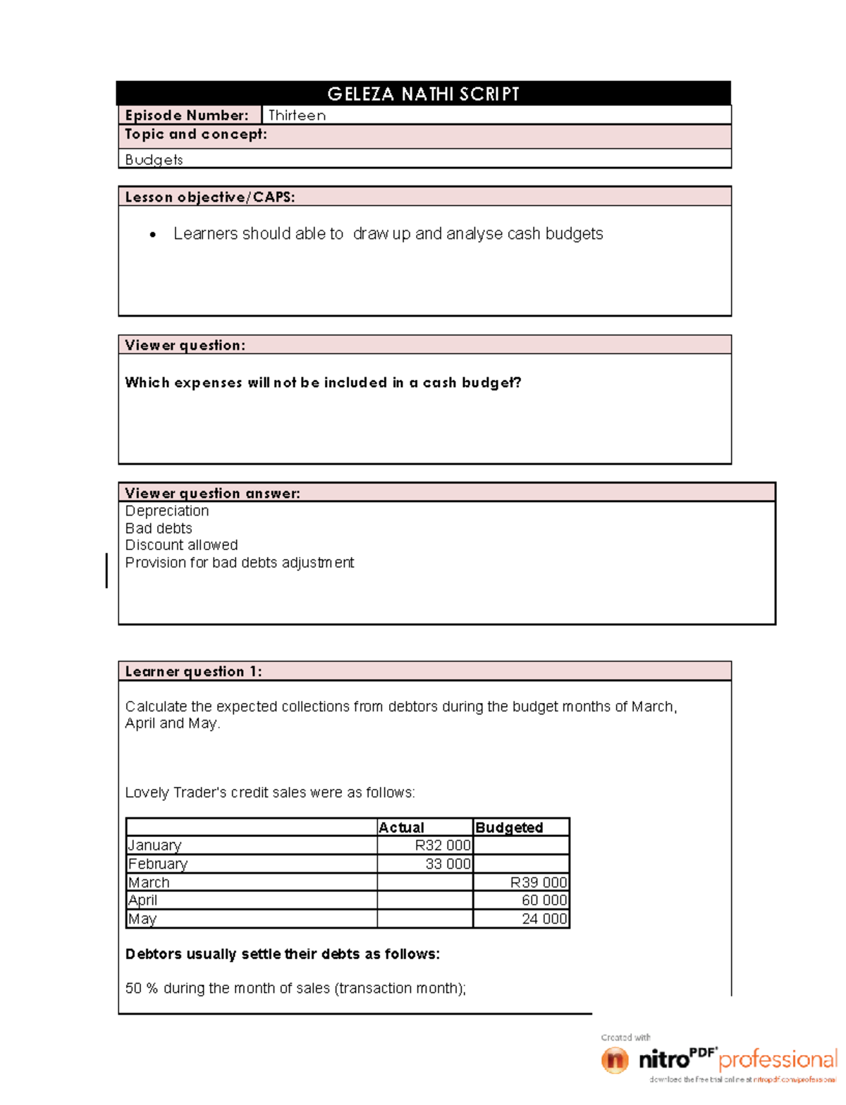 Accounting 13 debtors schedule - GELEZA NATHI SCRIPT Episode Number ...