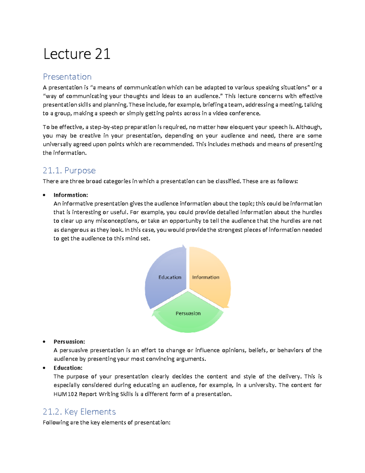 Report Writing - 26 full - Lecture 21 Presentation A presentation is “a ...