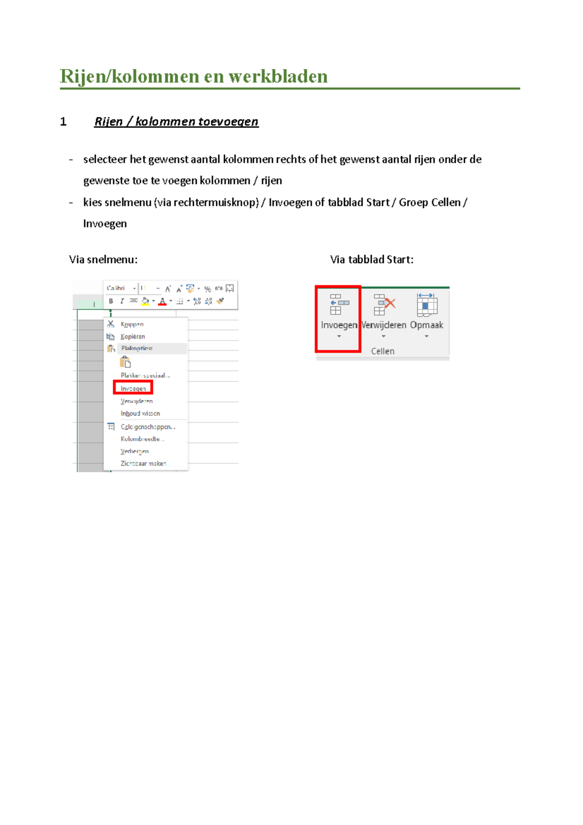 Rijen Kolommen en werkbladen - Rijen/kolommen en werkbladen 1 Rijen ...