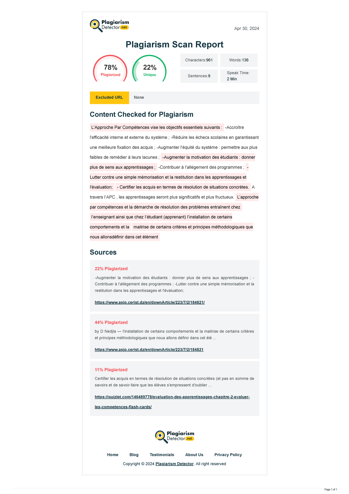 Report-0.44515000 1714518377 - Apr 30, 2024 Plagiarism Scan Report ...