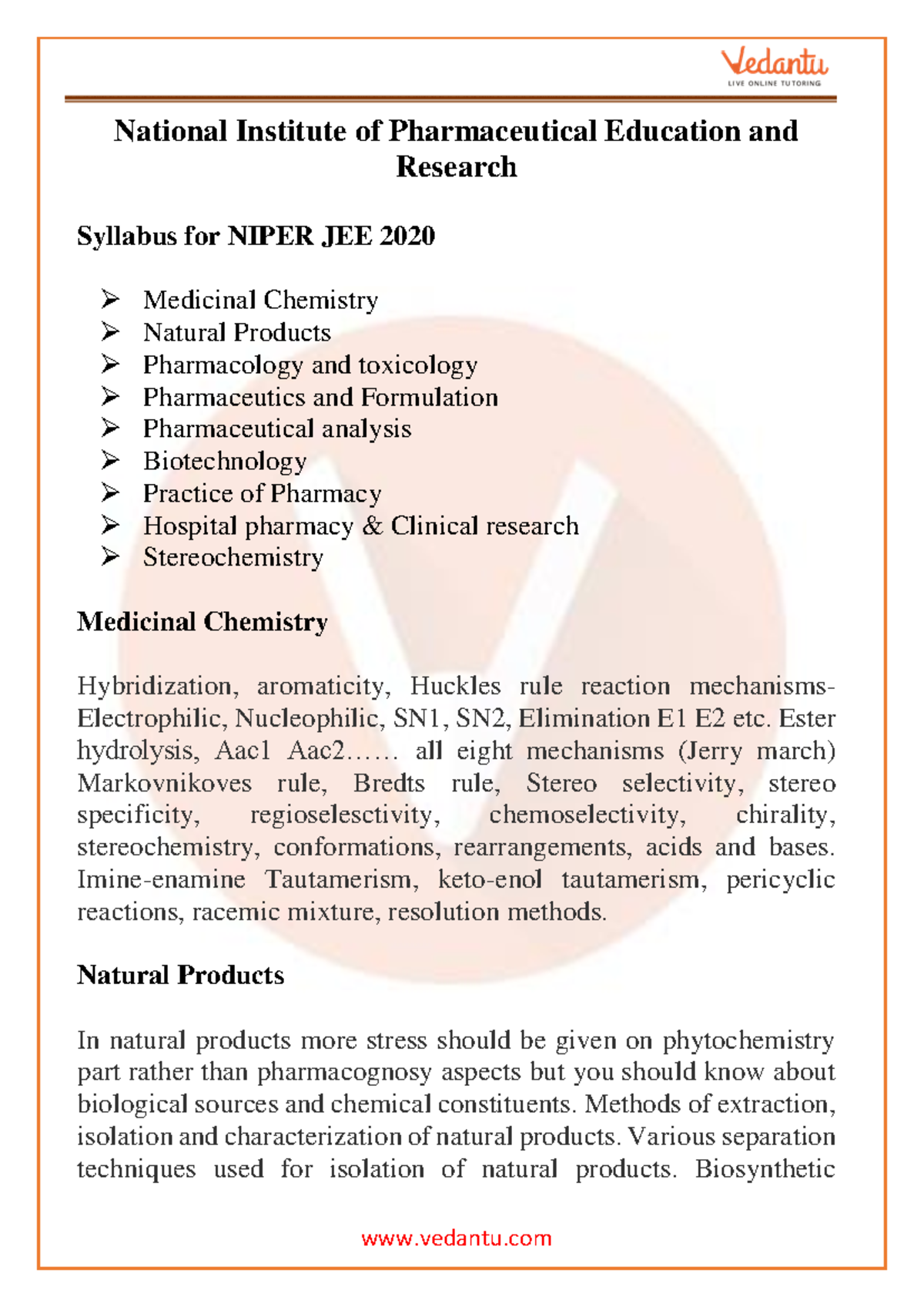 Niper JEE Syllabus 2023-24 PDF Download - National Institute of ...
